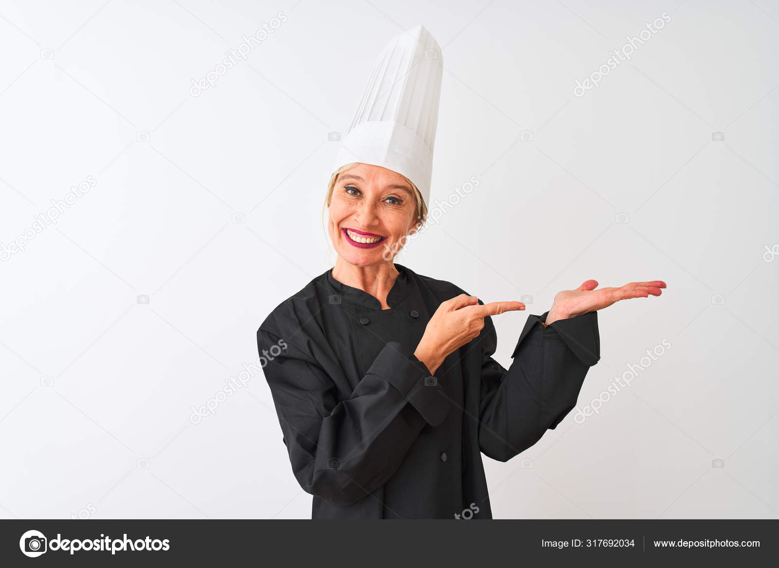 Middle Age Chef Woman Wearing Uniform Hat Standing Isolated White ...