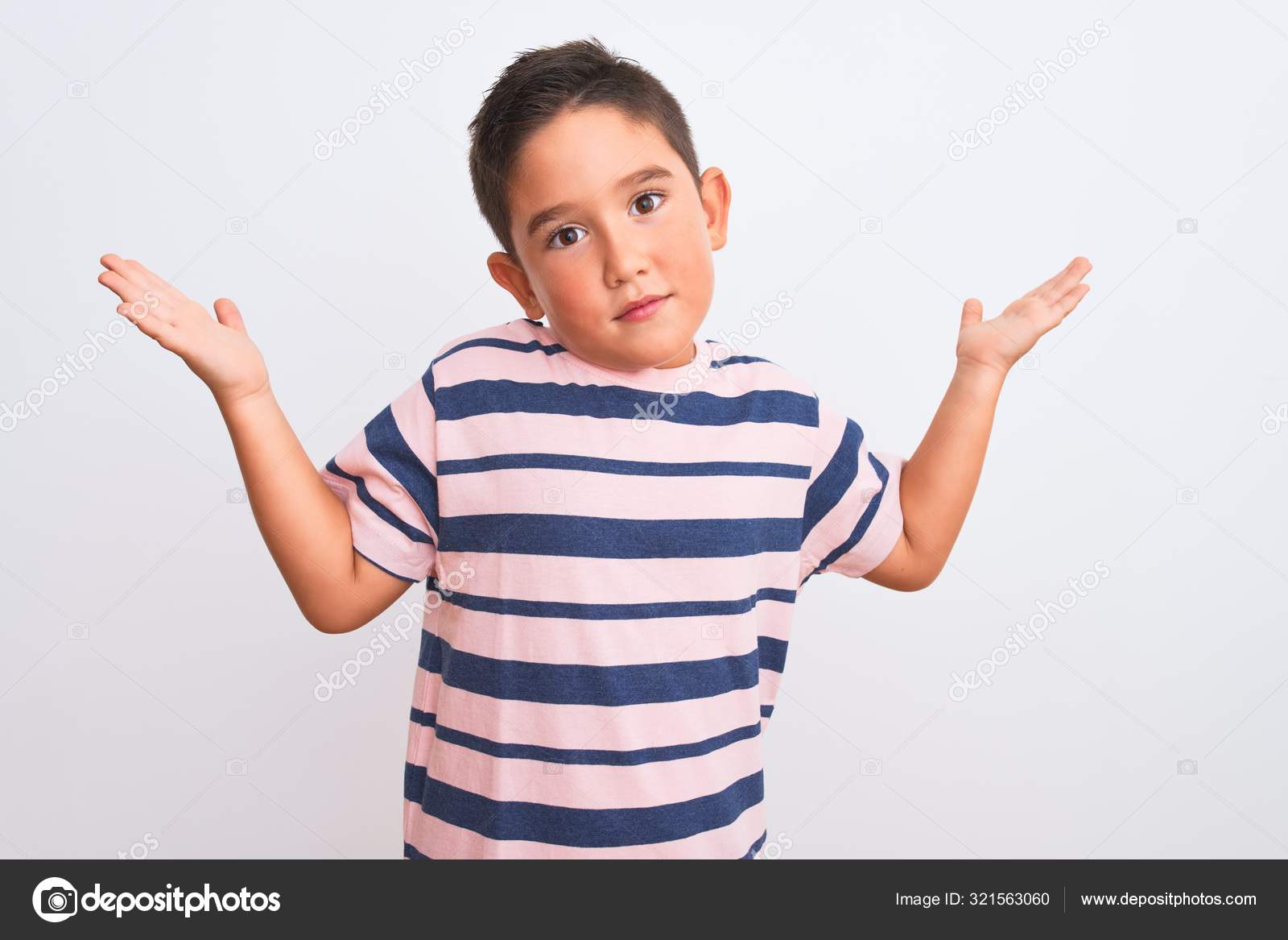 Beautiful Kid Boy Wearing Casual Striped Shirt Standing Isolated White ...
