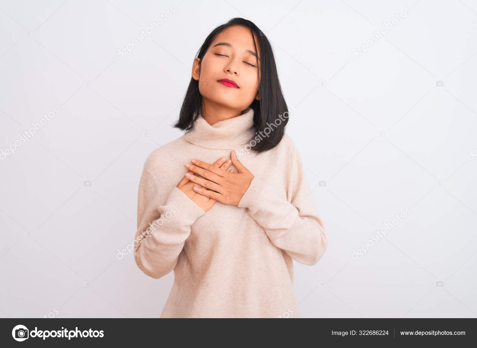 Young Chinese Woman Wearing Turtleneck Sweater Standing Isolated White ...