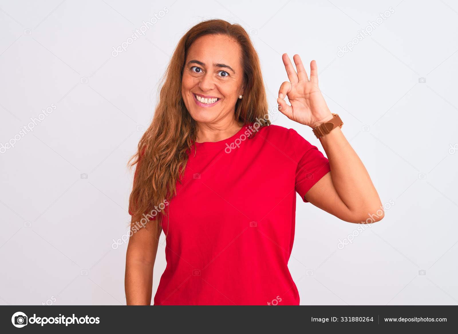 Middle Age Mature Woman Standing White Isolated Background Smiling