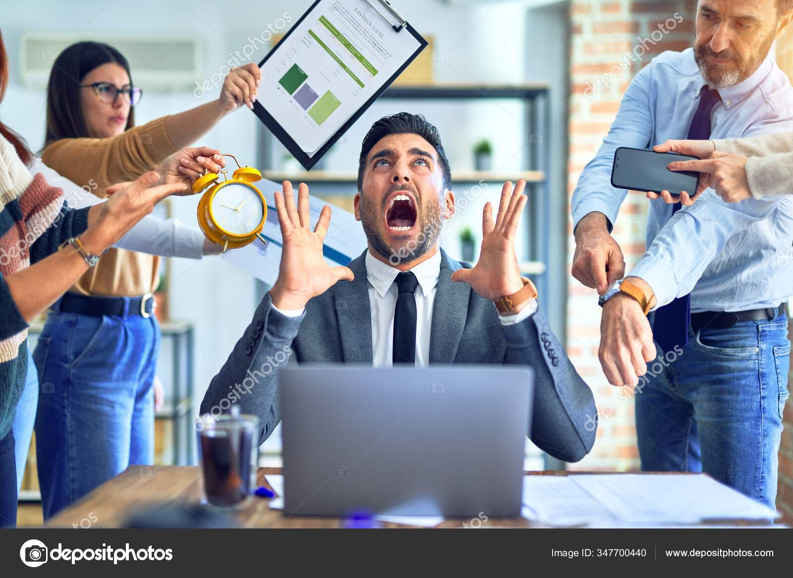 Group Business Workers Working Together Partners Stressing One Them ...