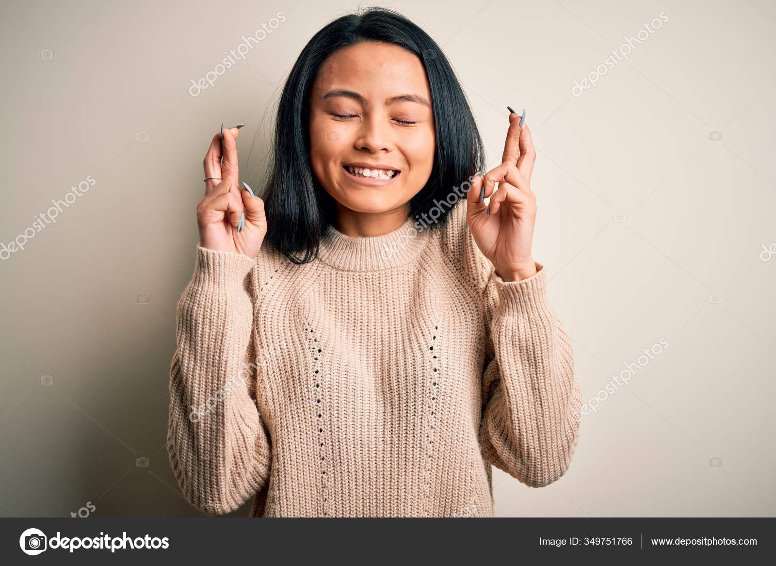 Young Beautiful Chinese Woman Wearing Casual Sweater Isolated White ...