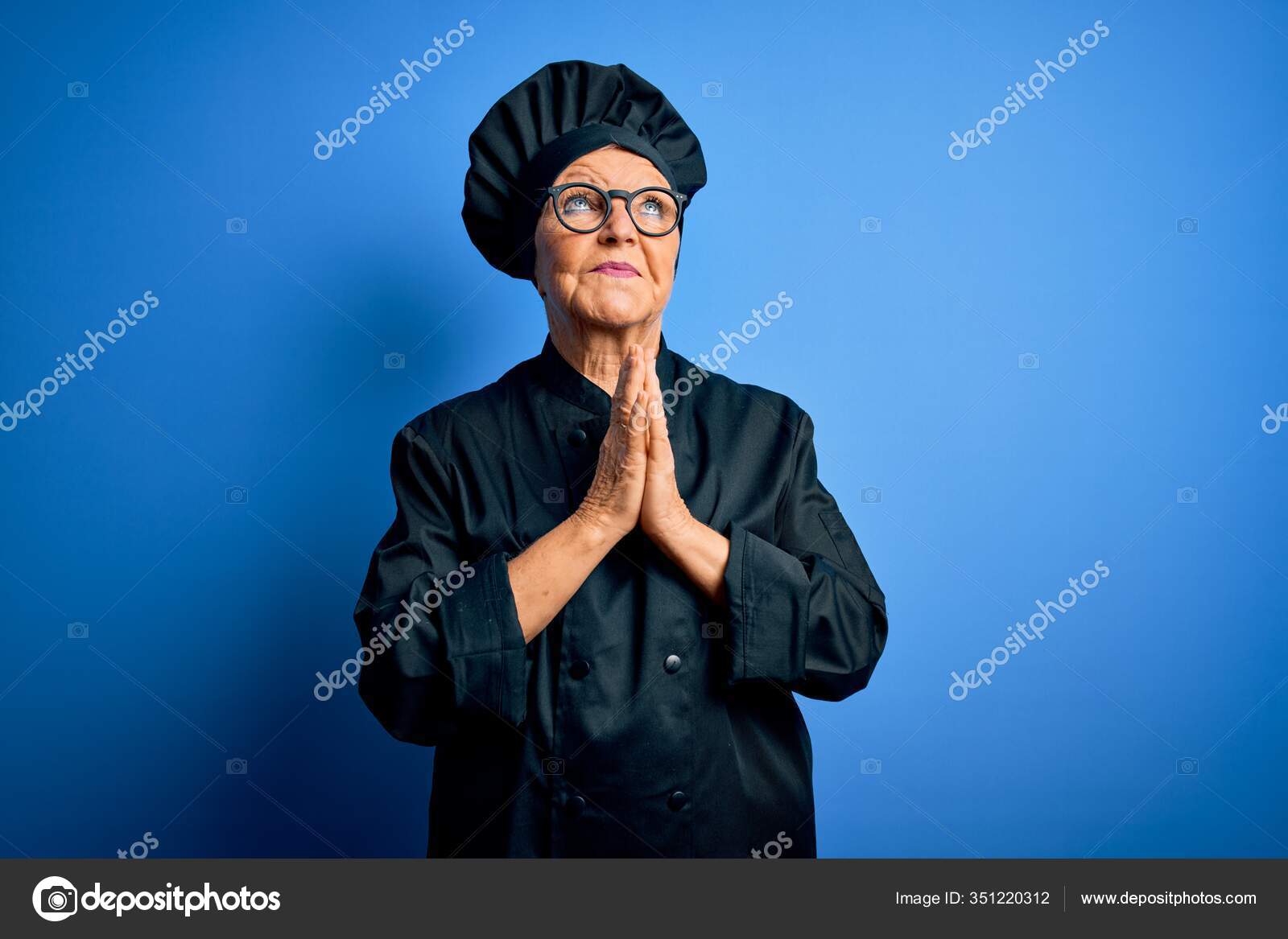 Senior Beautiful Grey Haired Chef Woman Wearing Cooker Uniform Hat ...