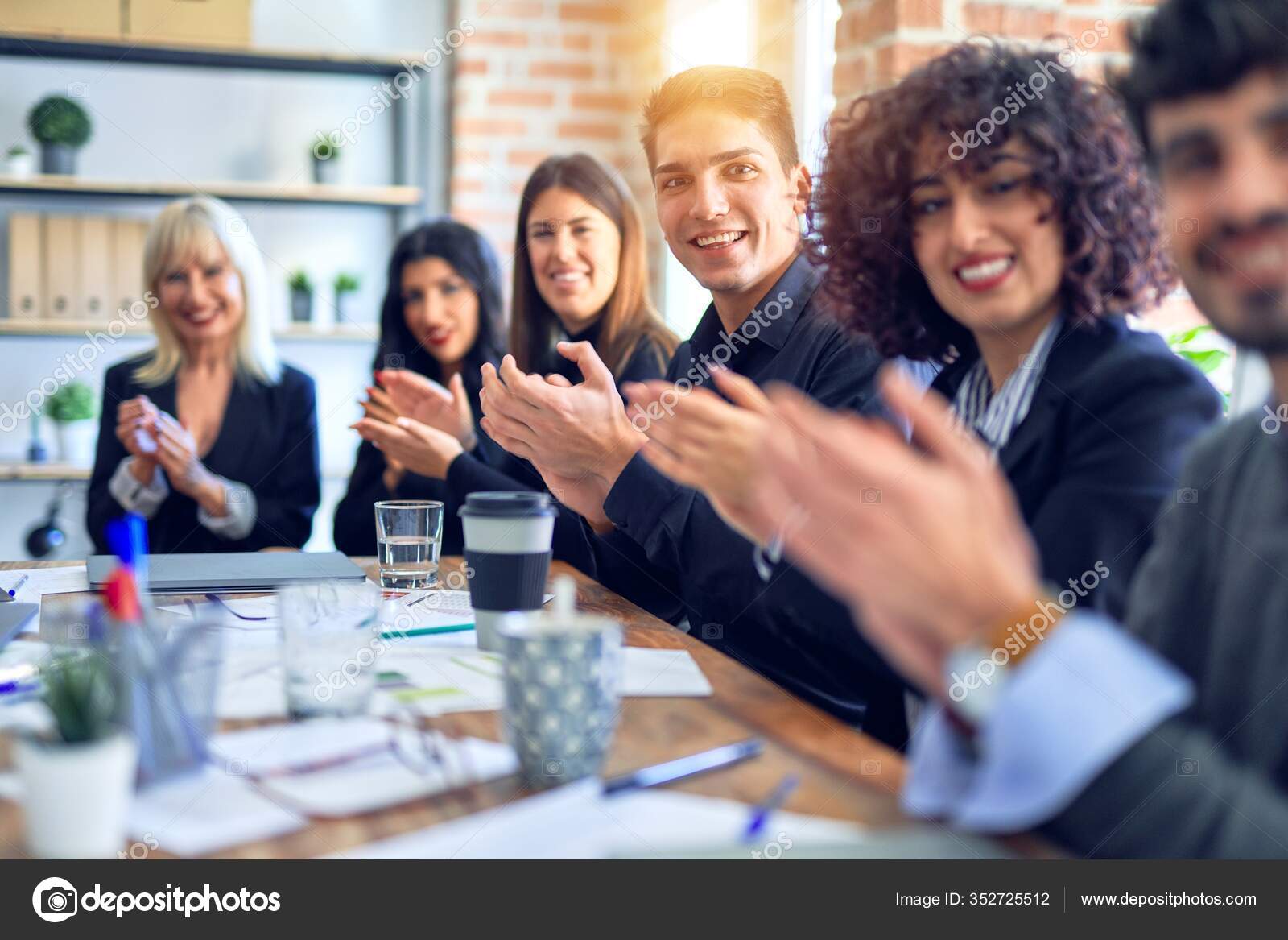Group Business Workers Smiling Happy Confident Working Together Smile ...