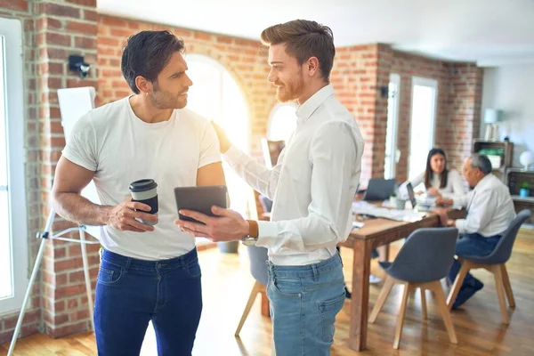 Business workers smiling happy. Standing with smile on face working ...