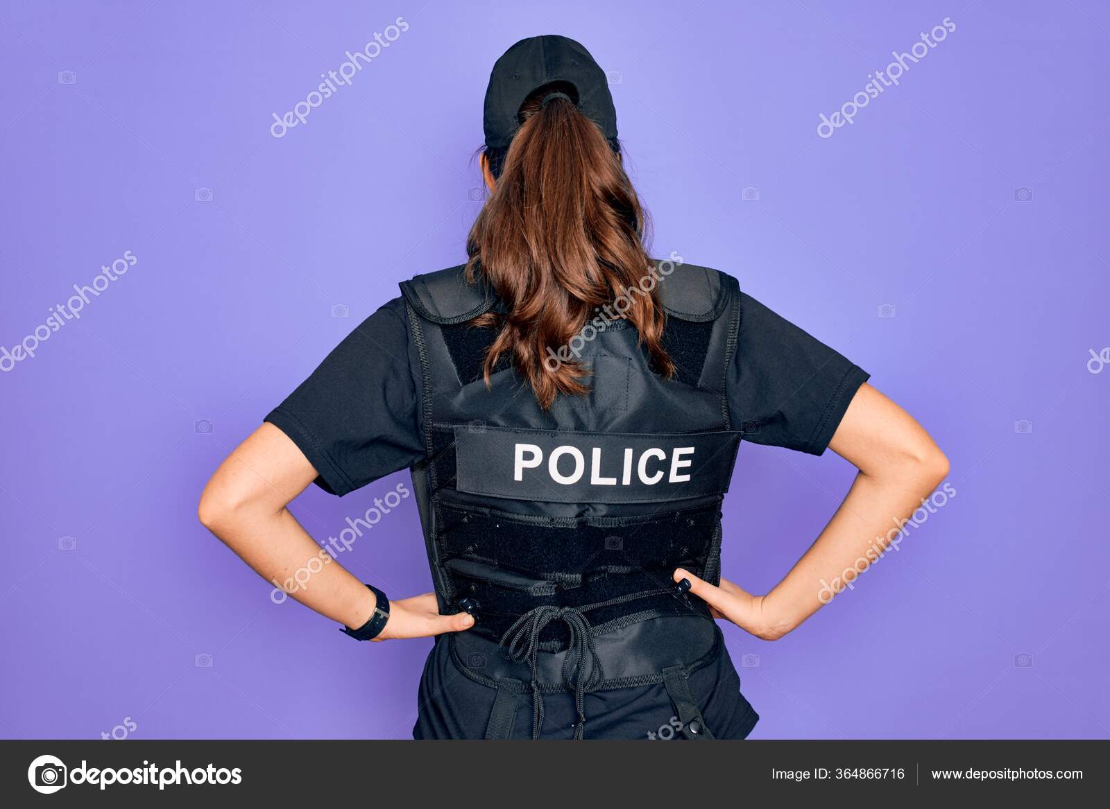 Young Police Woman Wearing Security Bulletproof Vest Uniform Purple ...