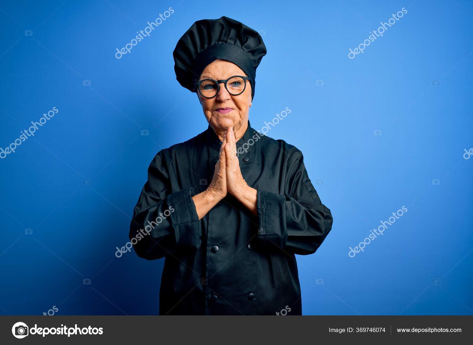 Senior Beautiful Grey Haired Chef Woman Wearing Cooker Uniform Hat ...