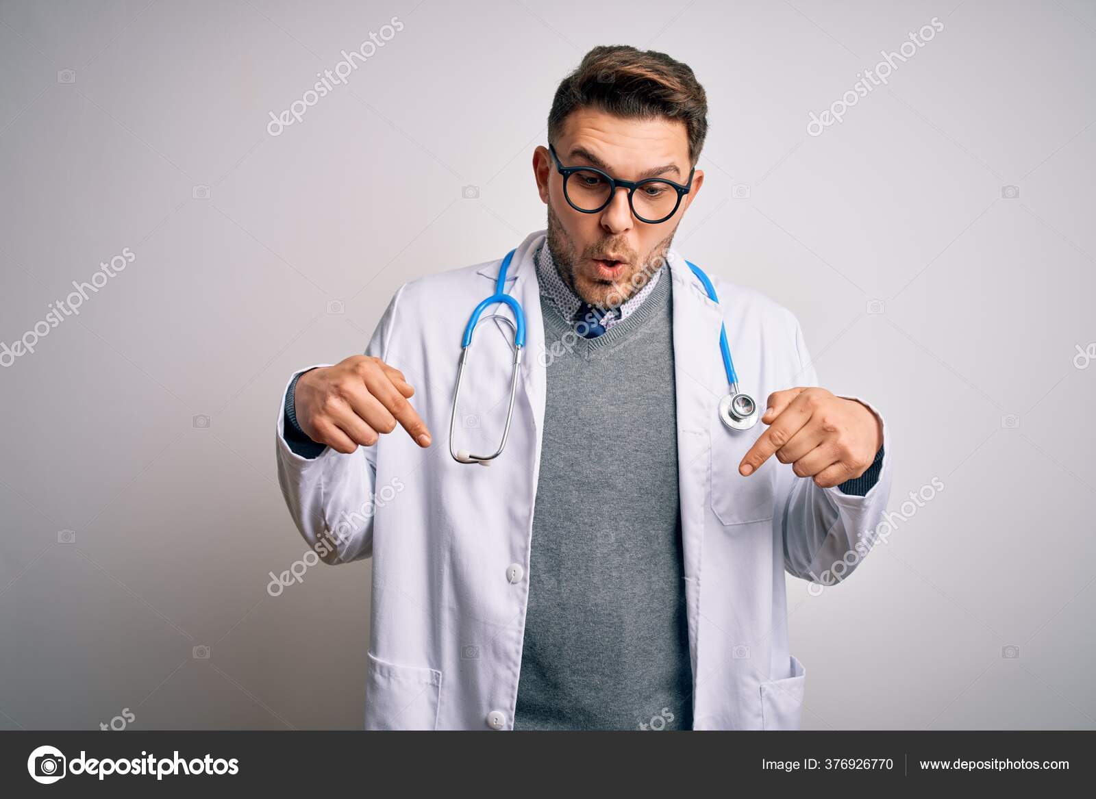 Young Doctor Man Blue Eyes Wearing Medical Coat Stethoscope Isolated ...