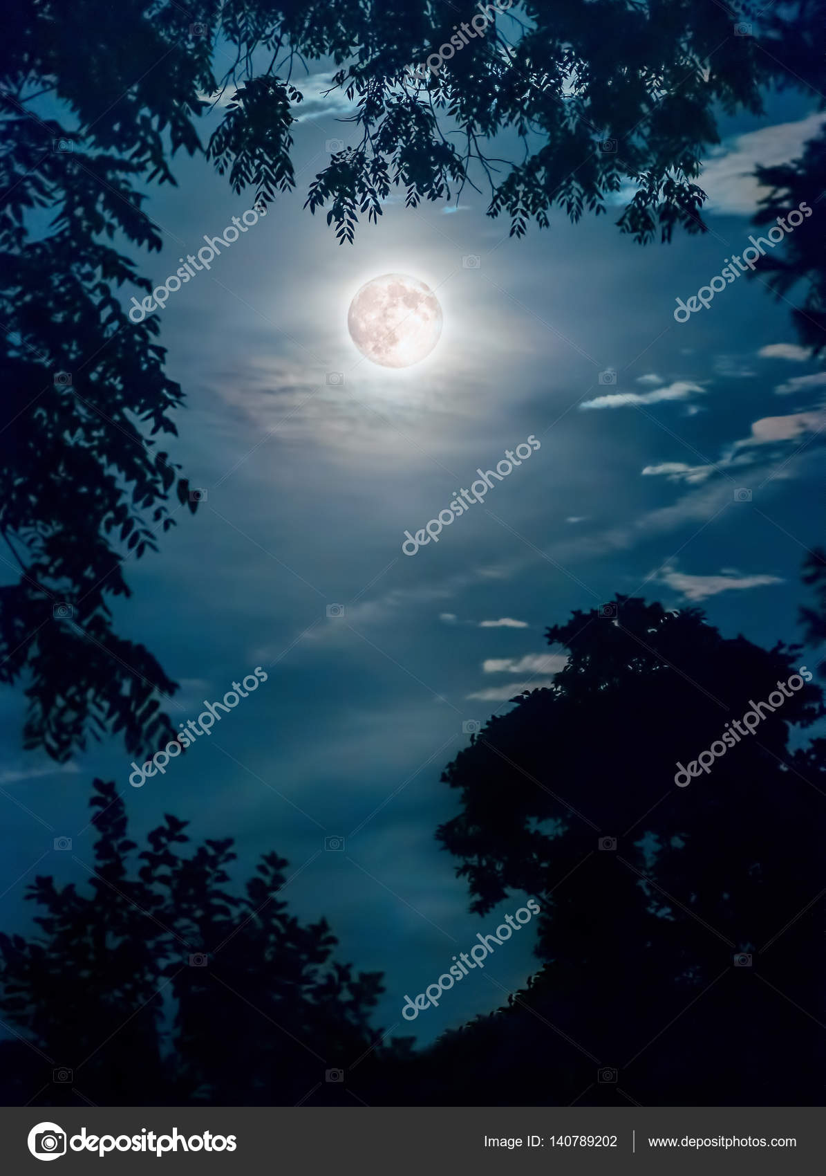 Super Moon Framed by Tree branches — Stock Photo © jerryb7 #140789202