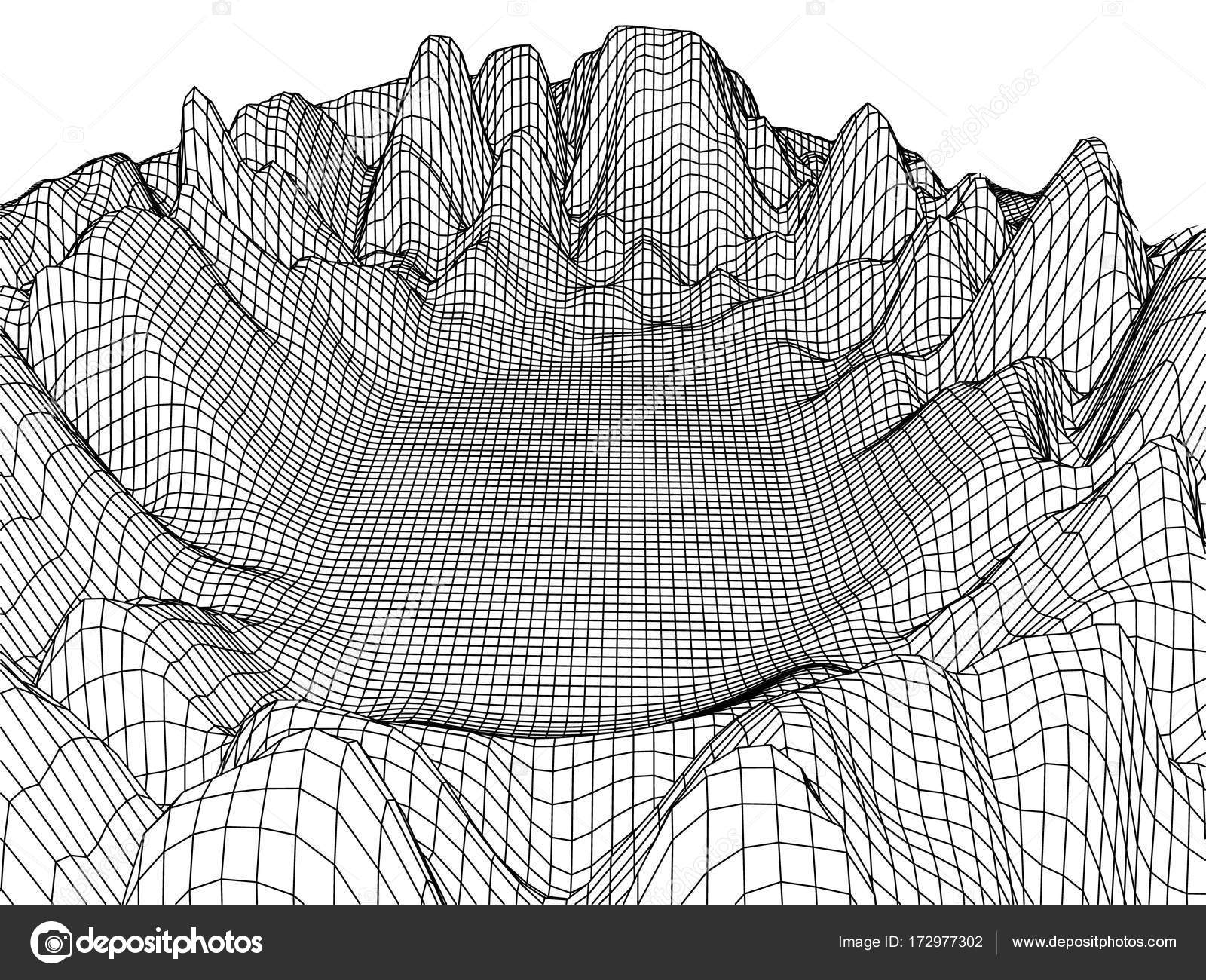 Abstract landscape mesh background. 3D terrain grid isolated on Stock ...