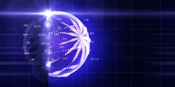 Abstract background of analysis spherical array data. Glowing sphere with shine effects. Quantum ...