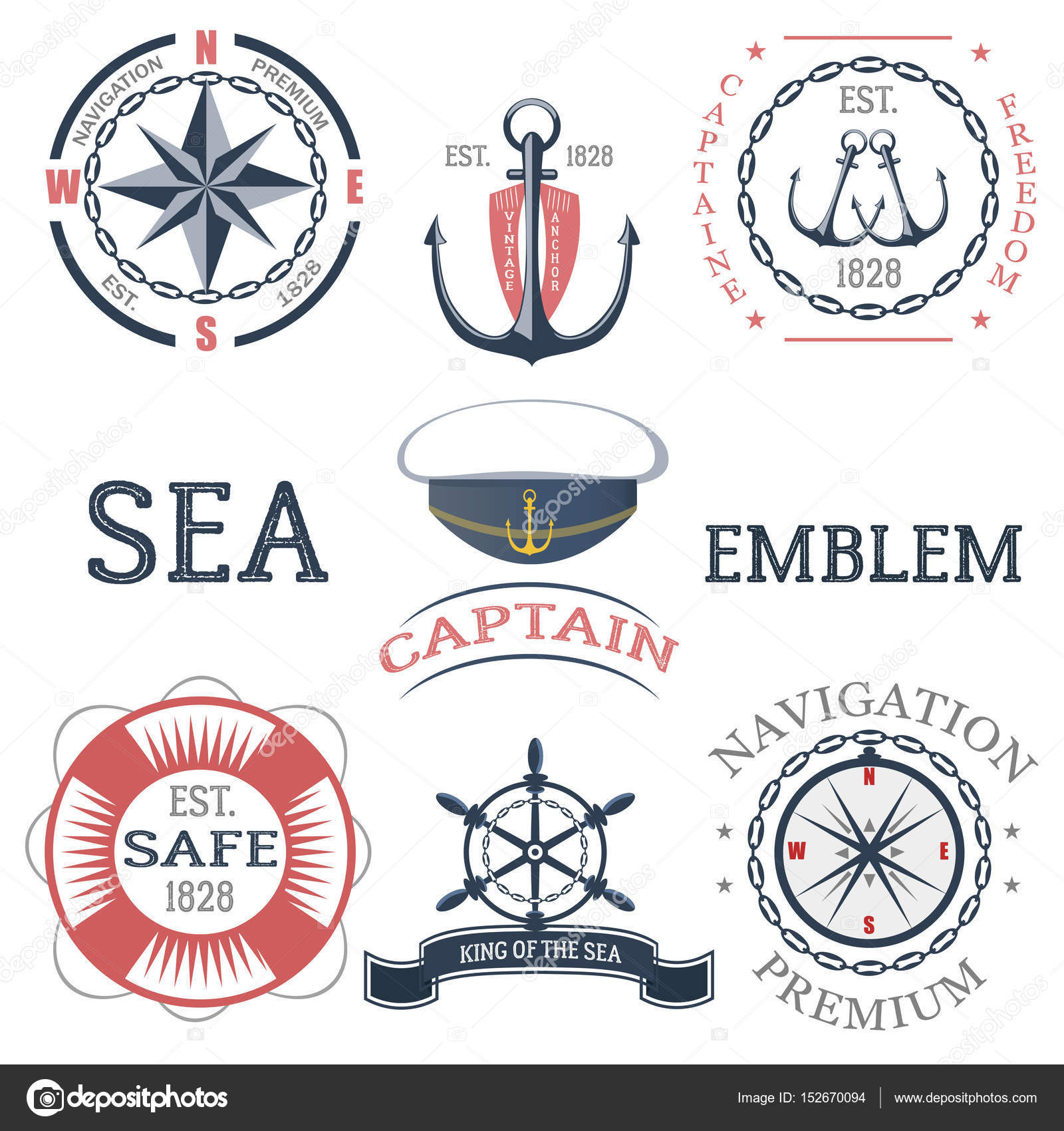 Set of vintage nautical labels, icons and design elements vector. Stock ...