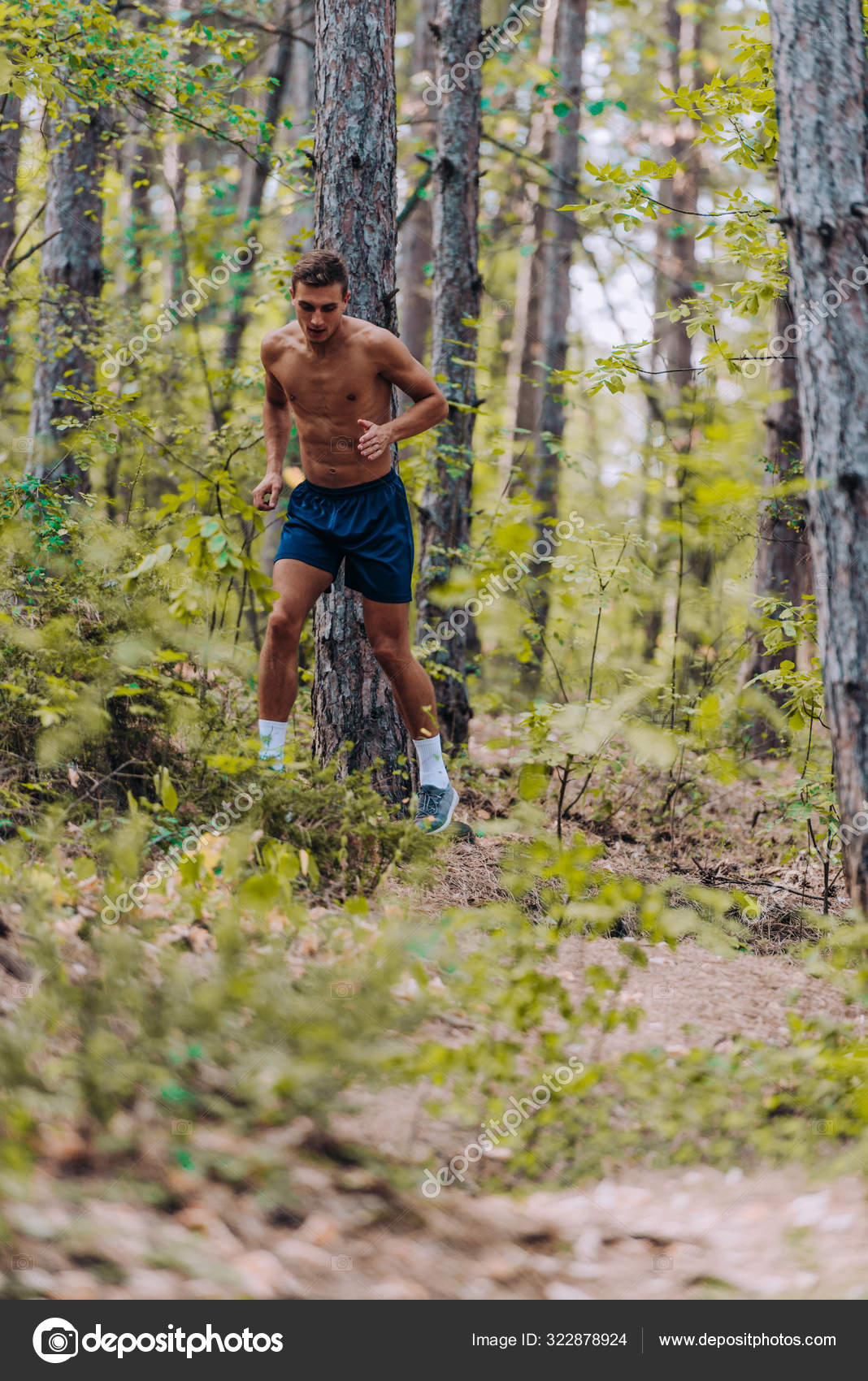 Muscular Fit Sport Model Sprinter Exercising Sprint Mountain Trial Full ...