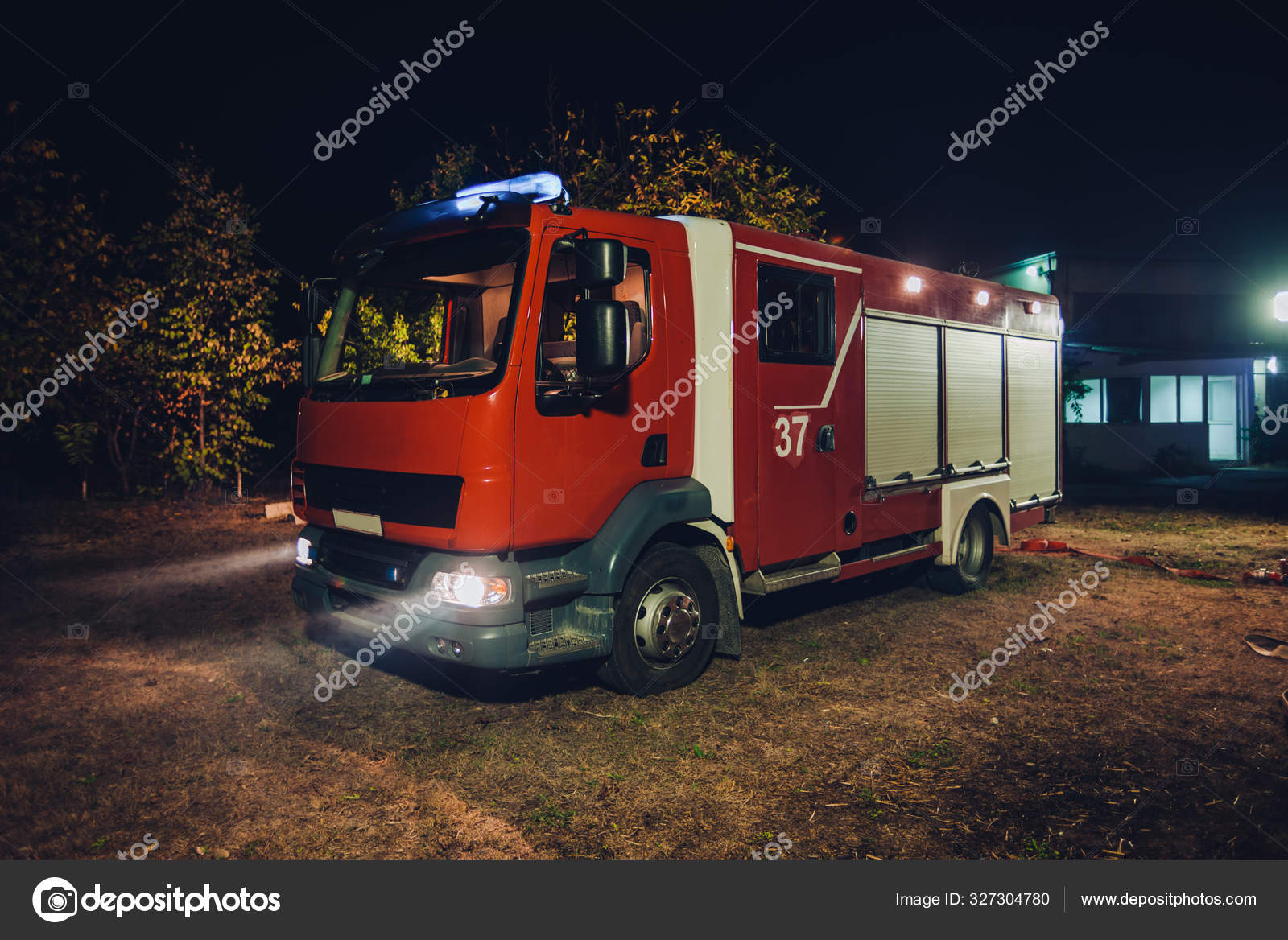Firefighting Vehicle Responding Fire Emergency Situation — Stock Photo ...