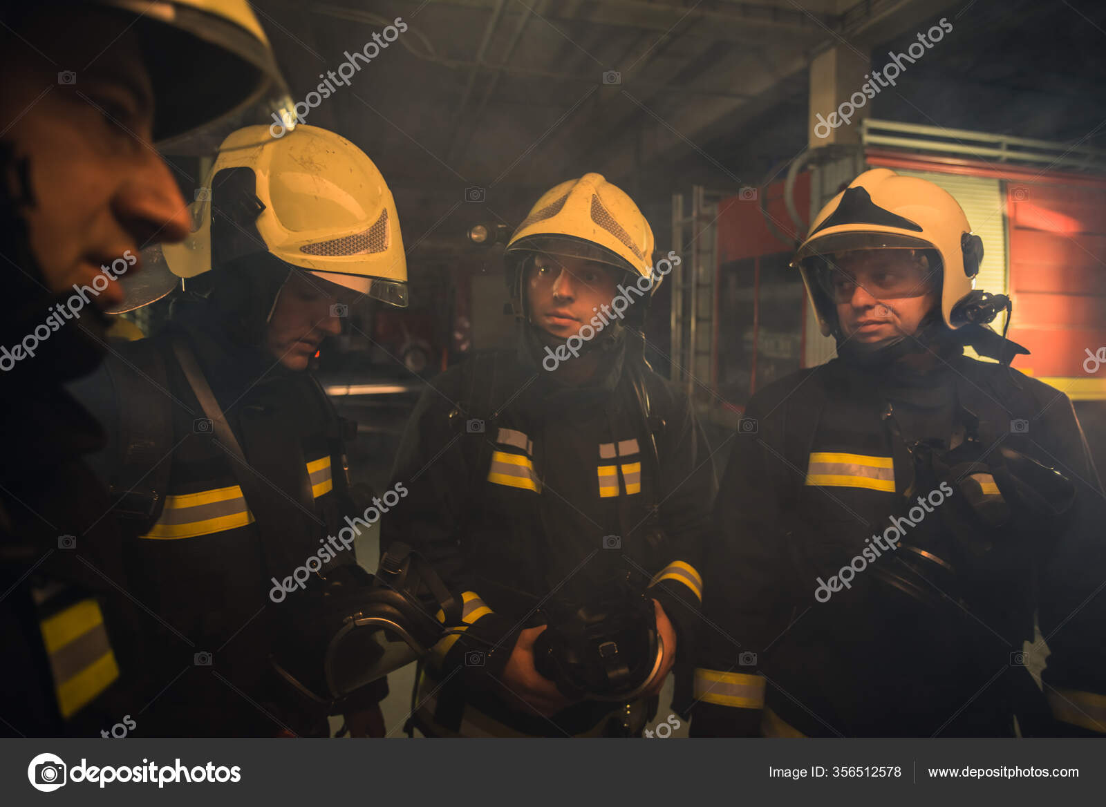 Group Firefighters Uniform Fire Station Preparing Safe Rescue Stock ...