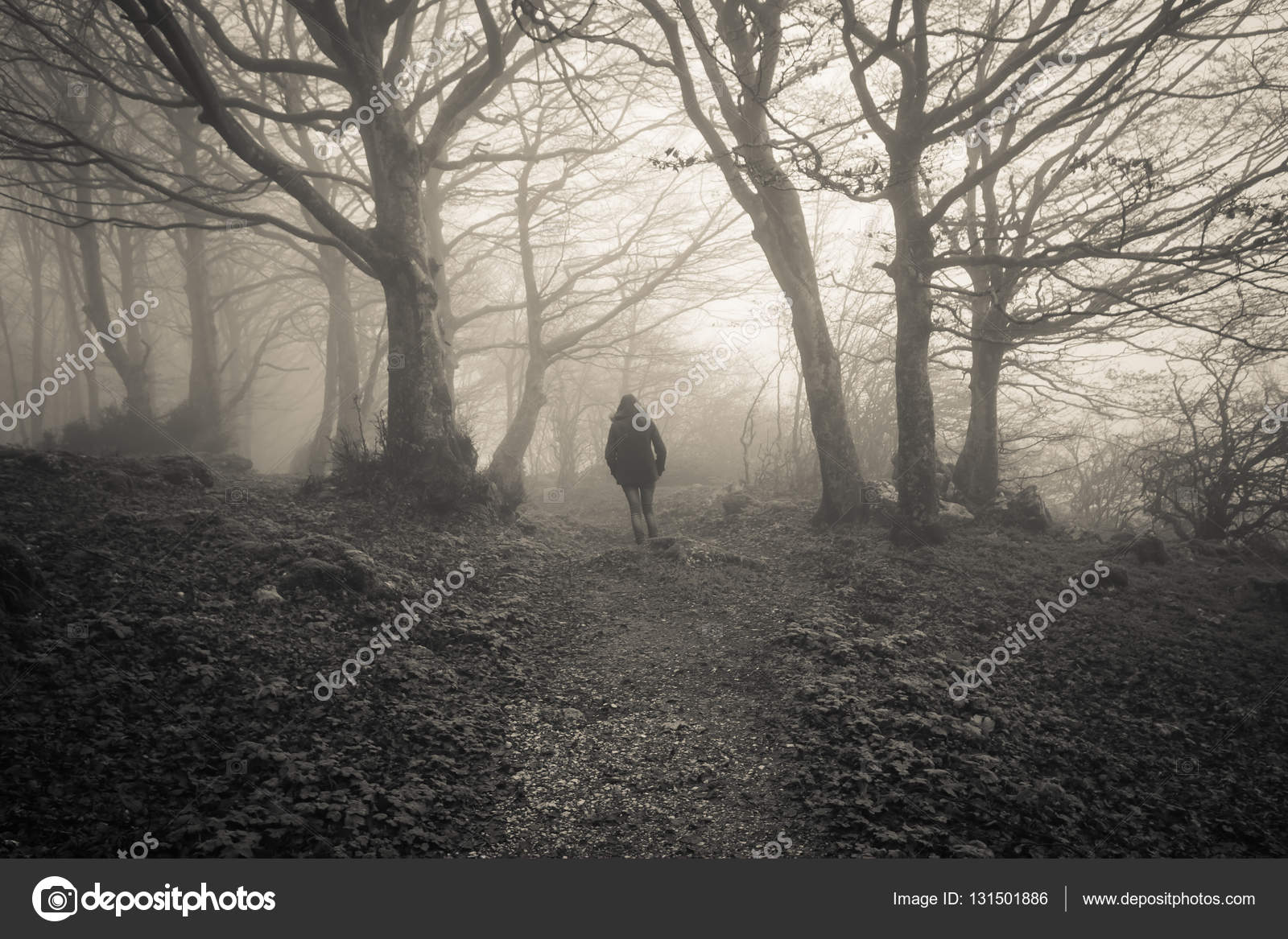 Vrouw Verdwaald In Het Donkere Bos — Stockfoto © Buffy1982 131501886