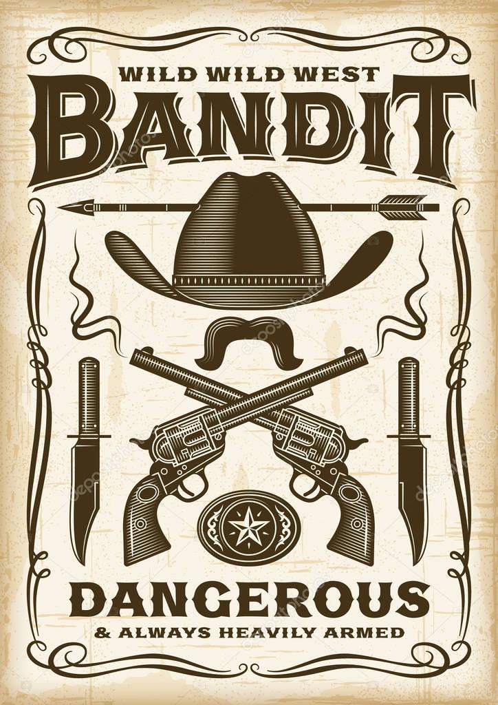 Vintage Wild West Bandit Poster — Stock Vector © iatsun #157469796