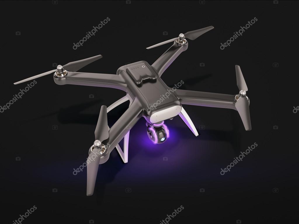 Modern Remote Control Air Drone Flying with action camera. on black ...