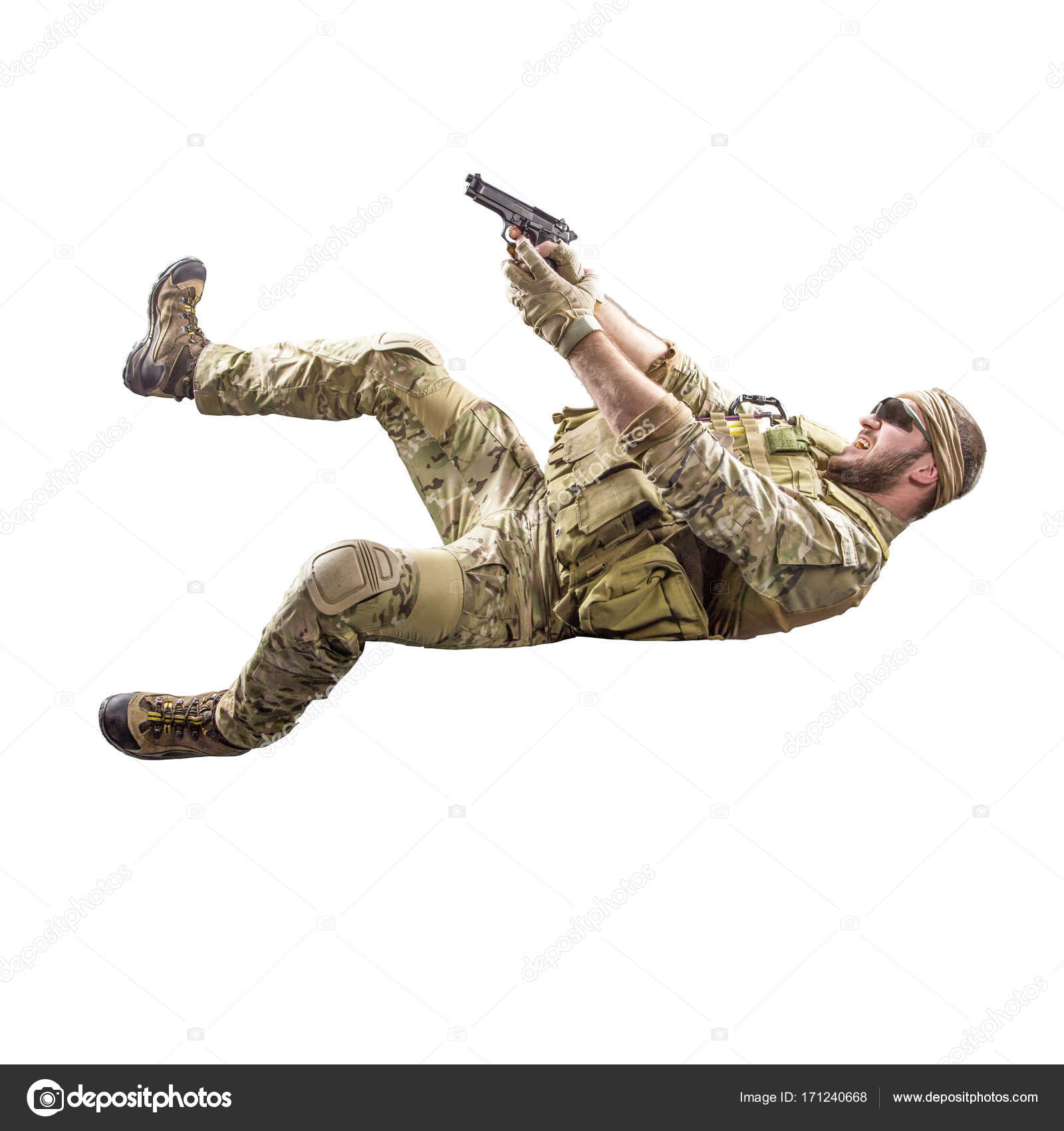 USA Army soldier with rifle (motion effect). Shot in studio on Stock ...