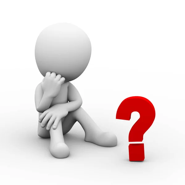 3d man looking at red question mark in his hand and thinking Stock ...