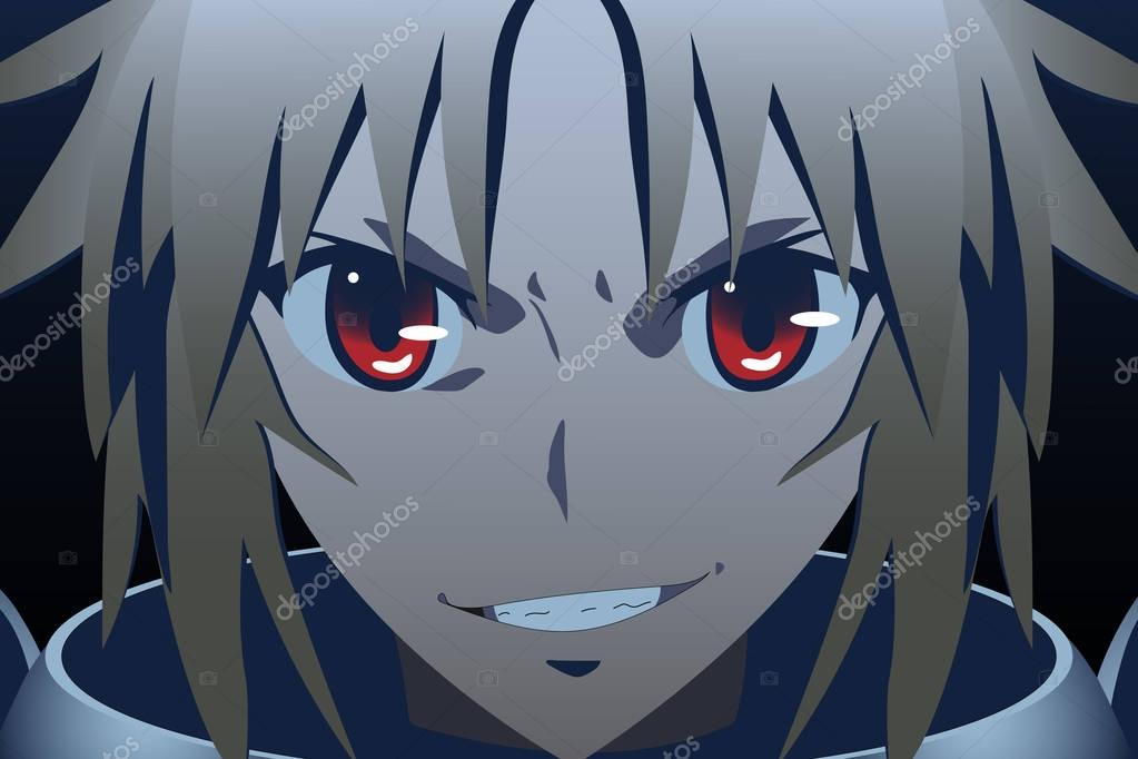 Ojos de anime. Cara de anime de dibujos animados con ojos rojos ...