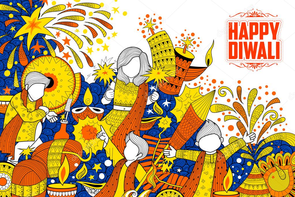 Kid celebrating happy Diwali Holiday doodle background for light ...