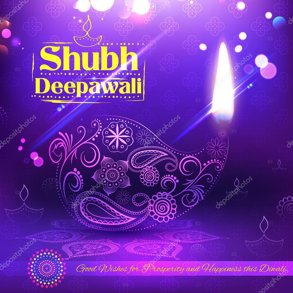 Shubh Deepawali Happy Diwali background with watercolor diya for light ...