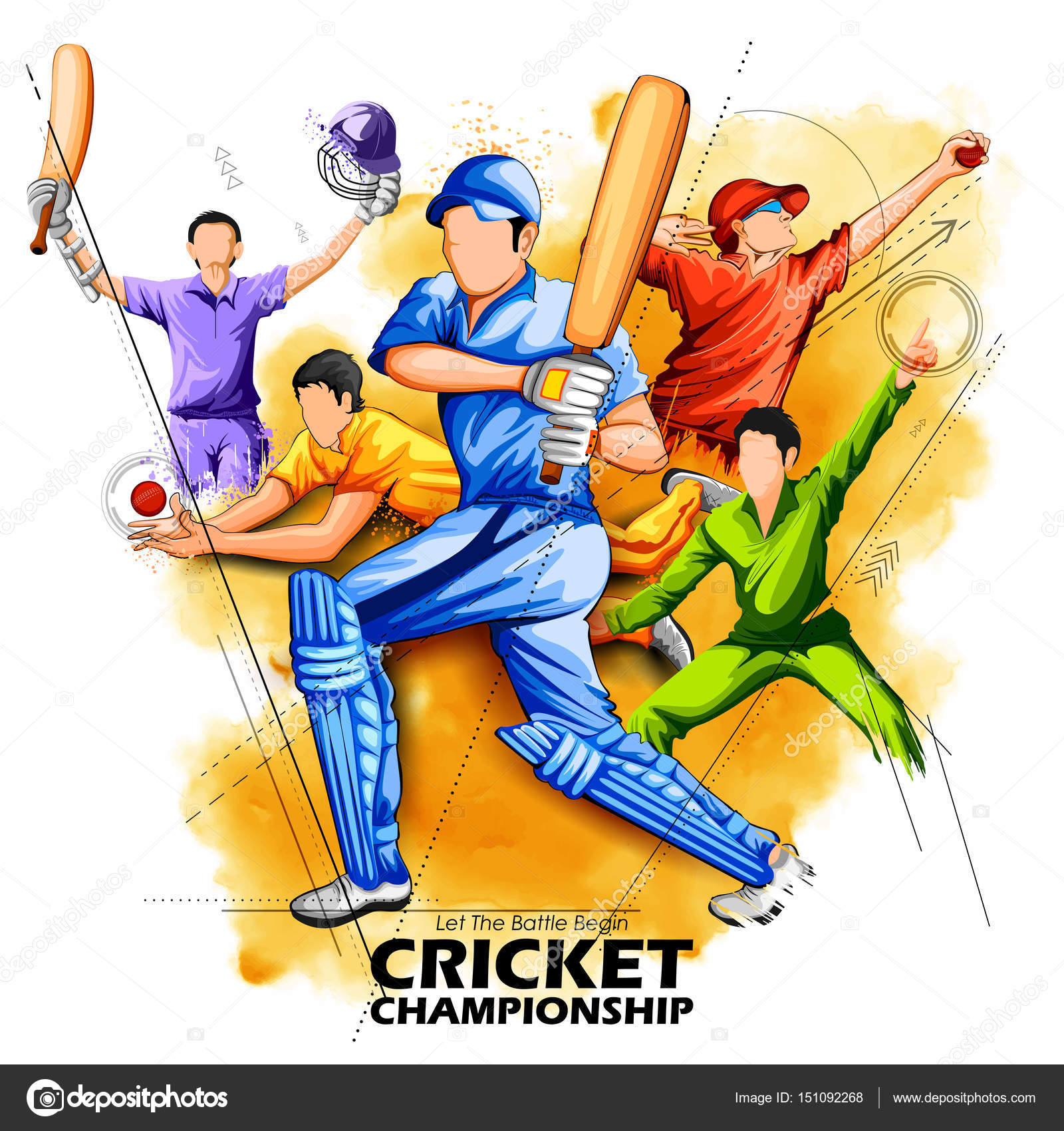 Batsman and bowler playing cricket championship Stock Vector by ©vectomart 151092268