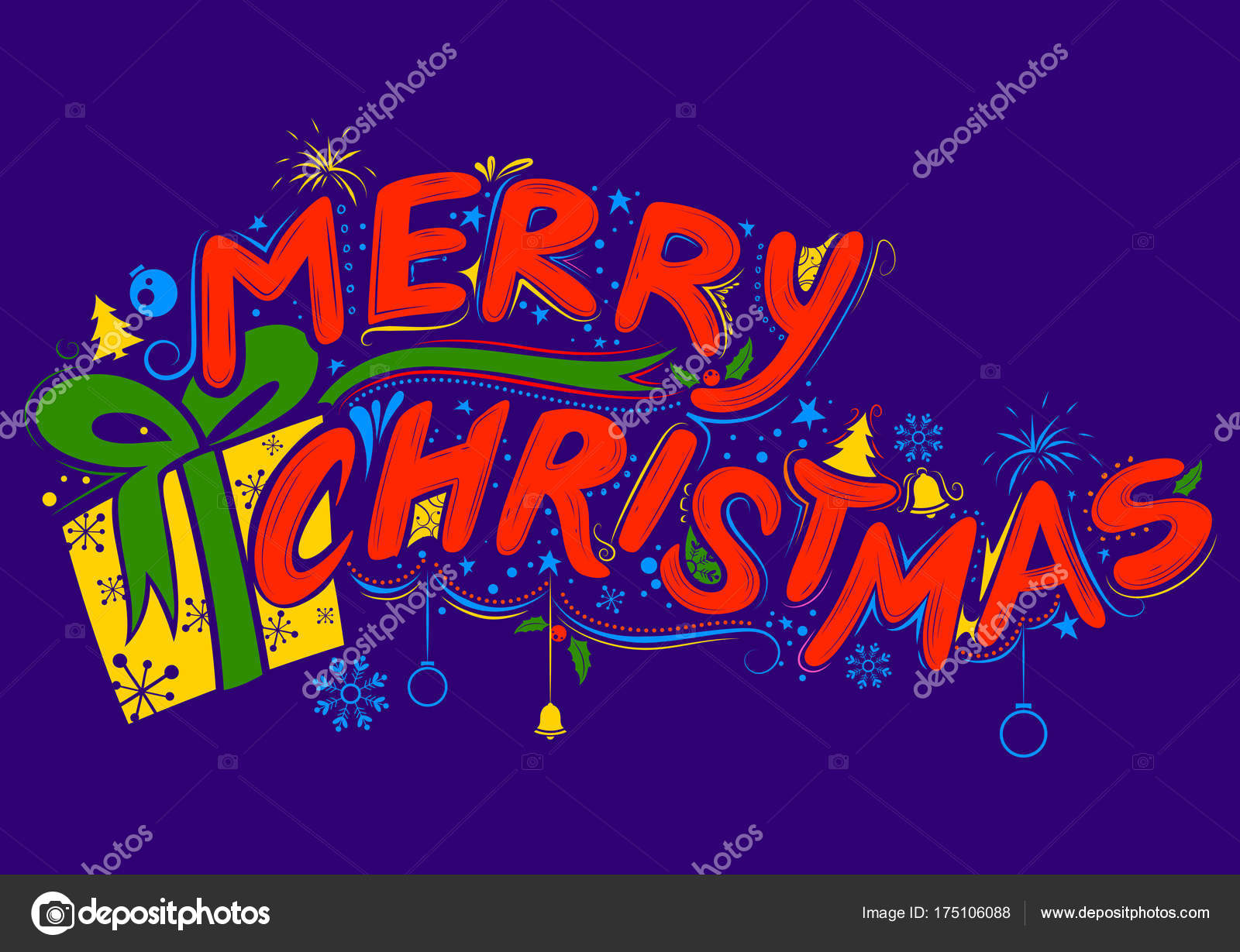 Merry Christmas Lettering Design Set Typography Style Greeting