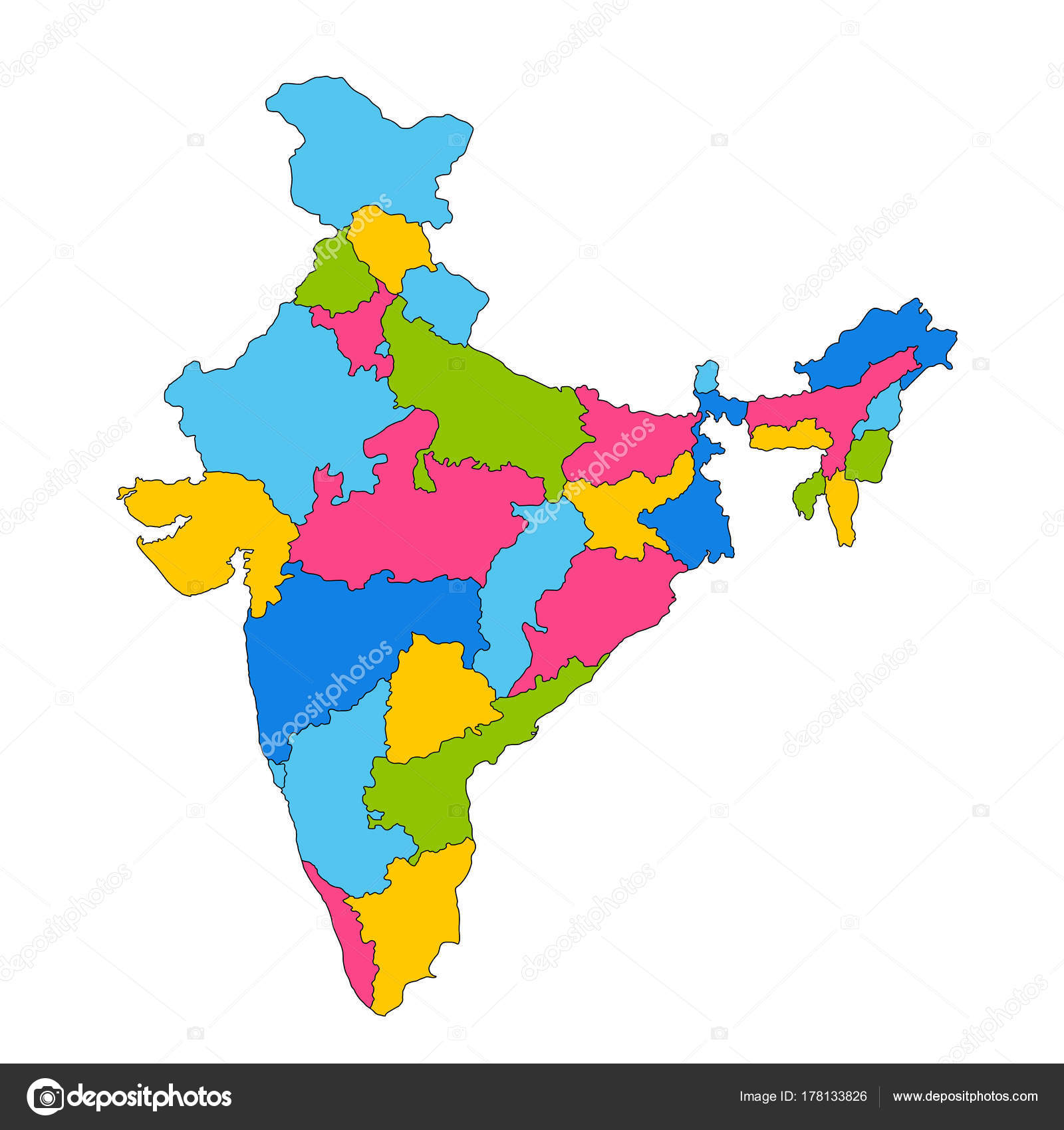 Mapa detallado de India, Asia con todos los estados y frontera del país ...