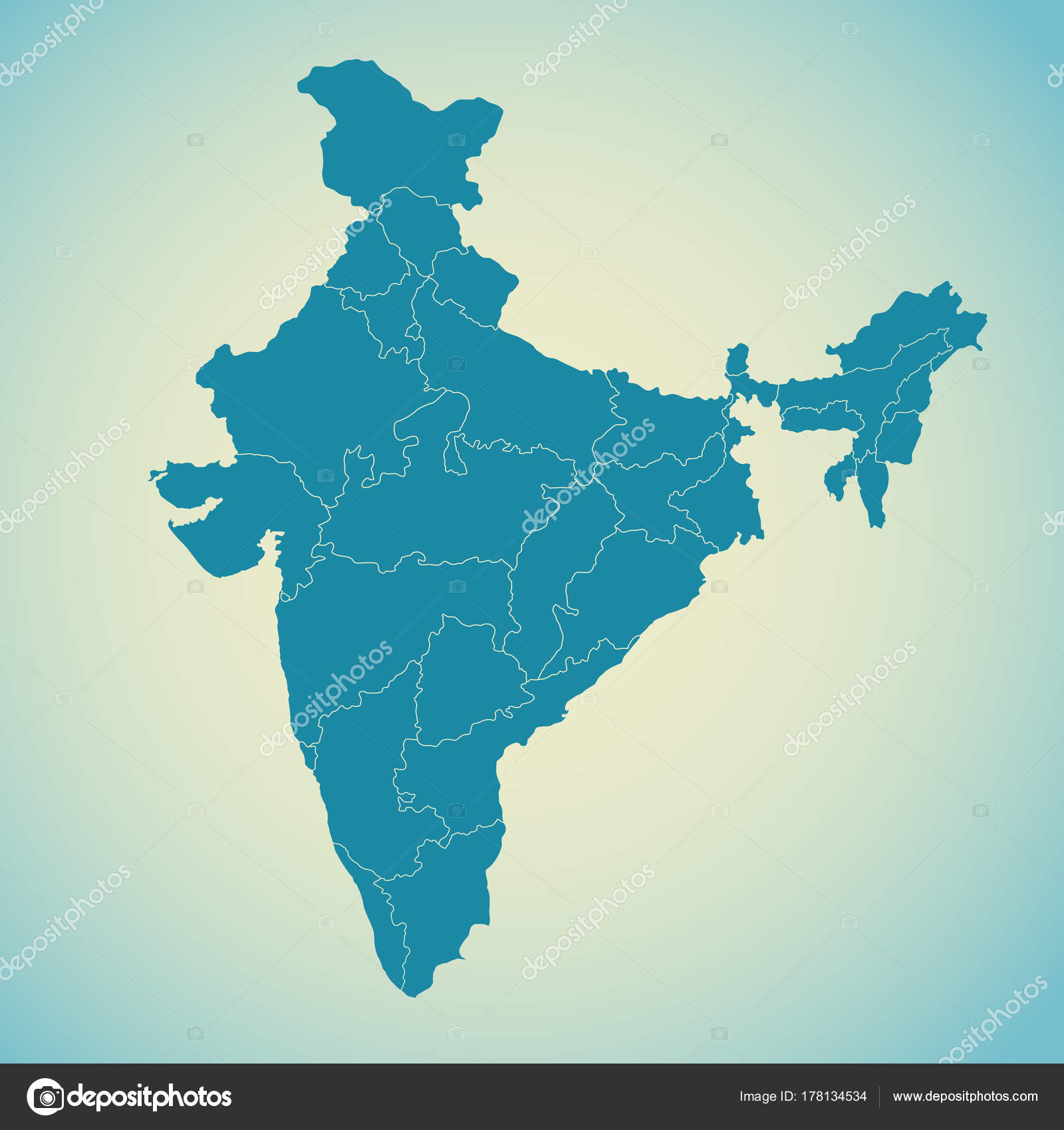 Podrobná mapa Indie, Asie se všemi státy a země hranice Stock Vektor od ...
