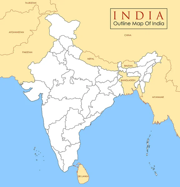 Detailed map of India, Asia with all states and country boundary ...