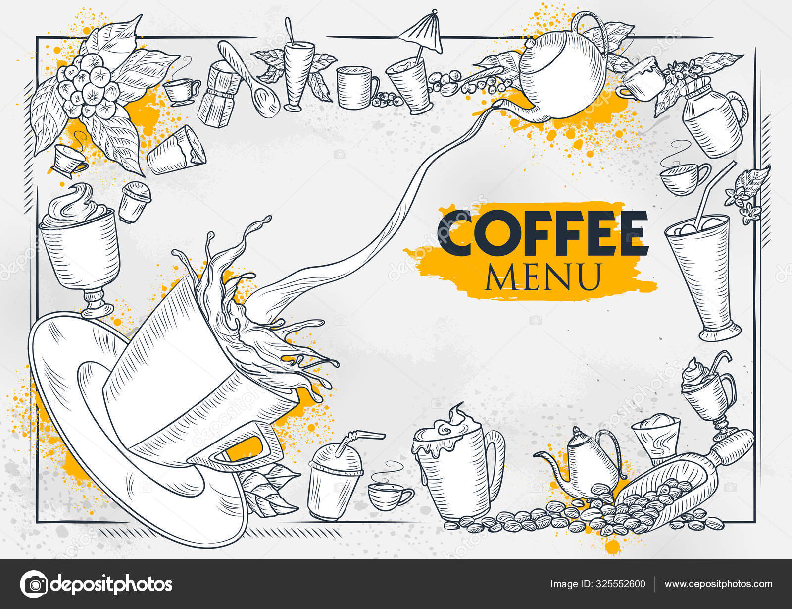 Template of different types of Coffee for menu background design of ...