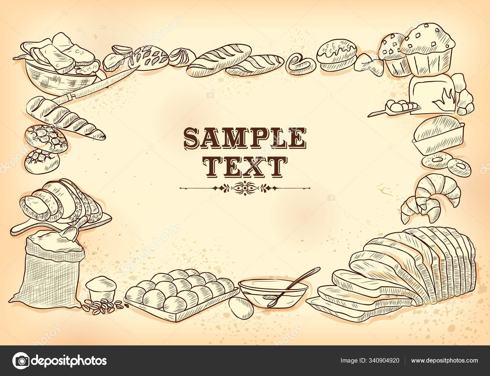 Template of different types of Bread and Loafs for menu background ...