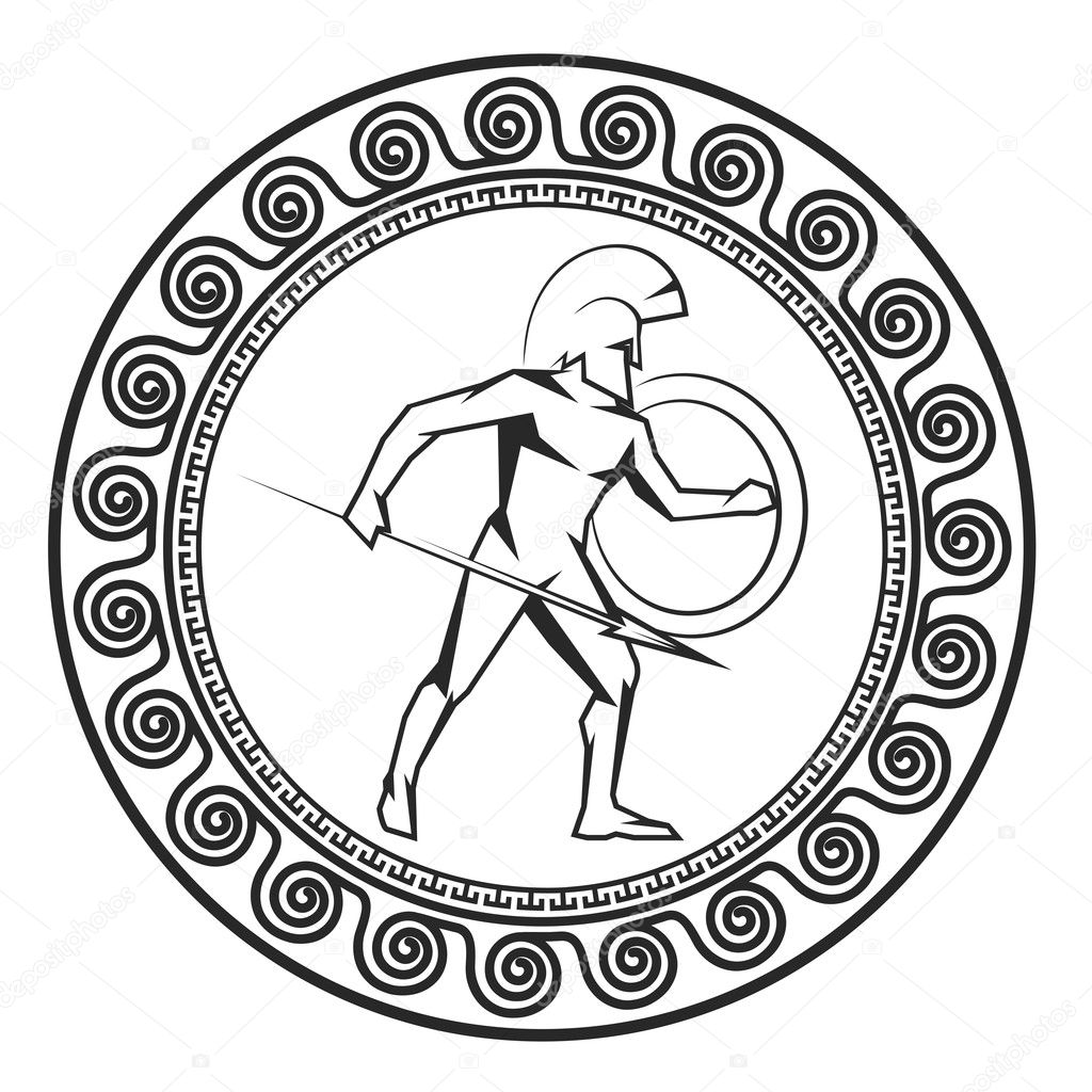 Symbol with the Greek soldier. Silhouette of the Spartan soldier Stock ...