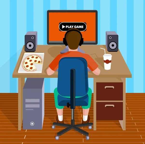 Child plays video games on the computer. Vector illustration flat style ...