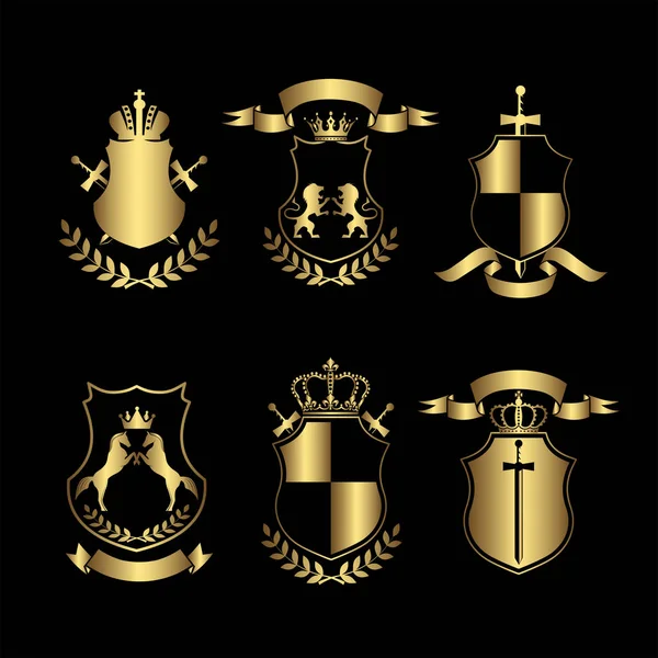 Heraldic labels gold red — Stock Vector © macrovector #58305015