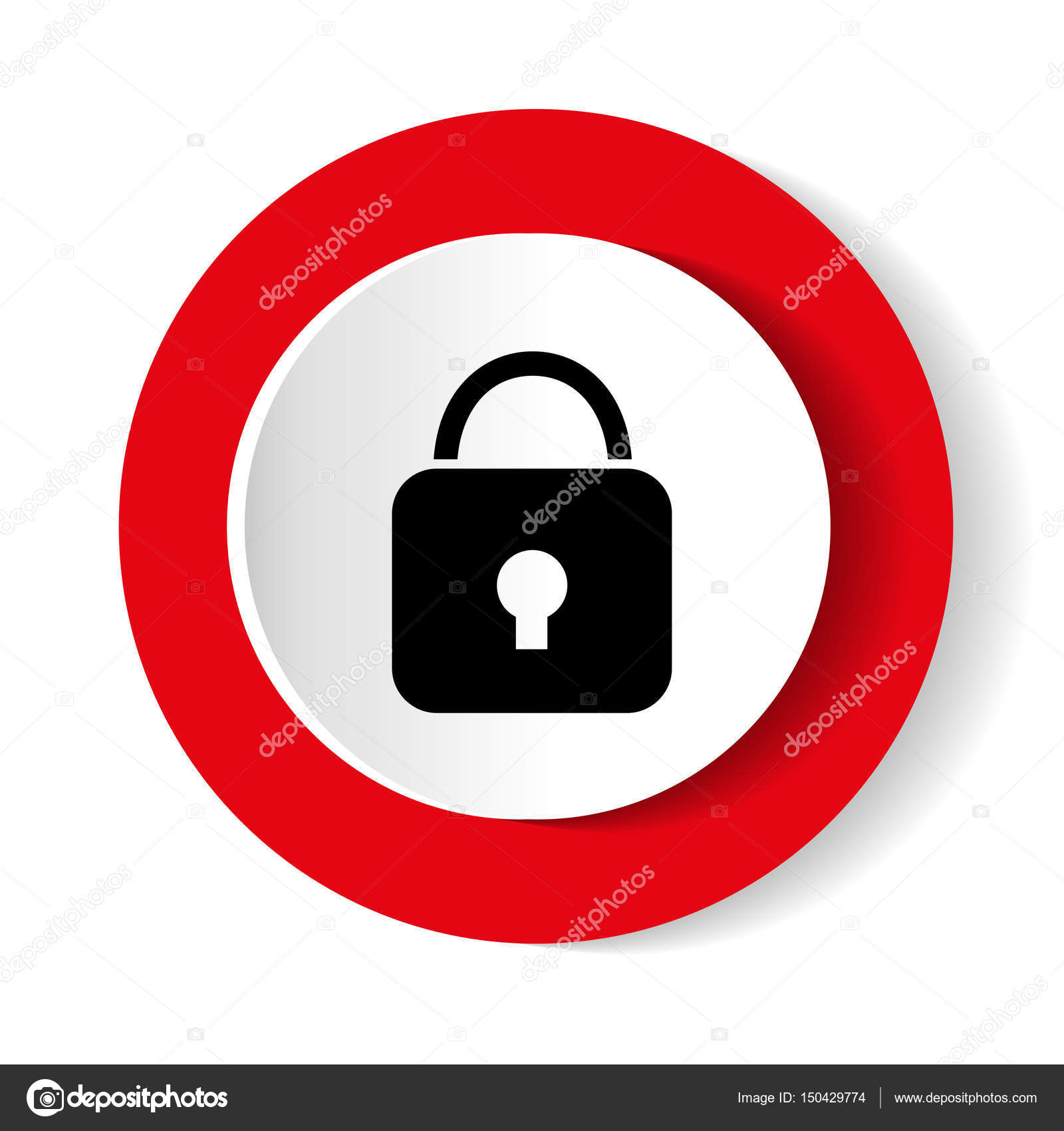 Lock icon. Red glossy circle web icon on white background Stock Vector ...