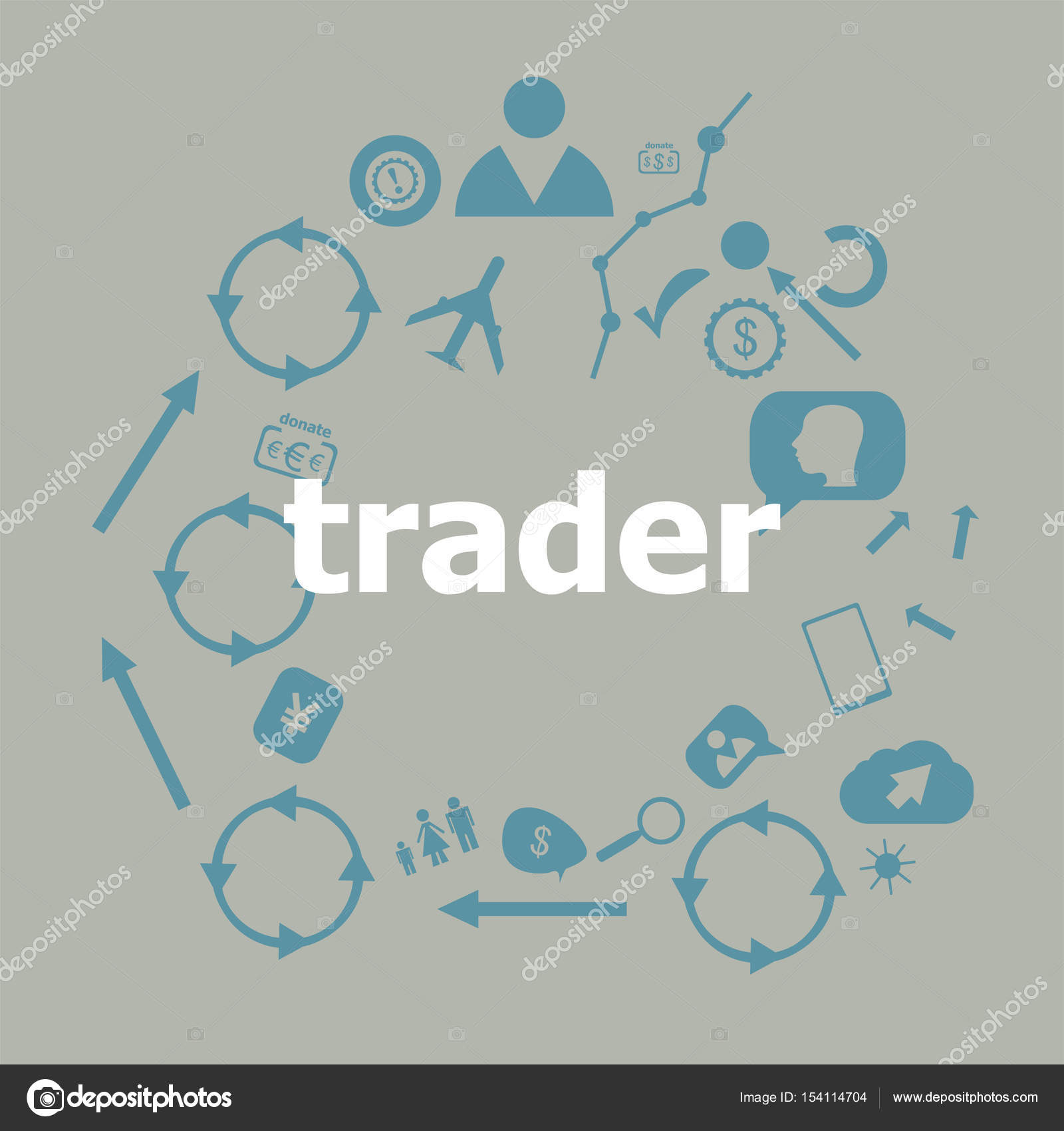Text Trader. Business concept . Universal and standard icons for web ...