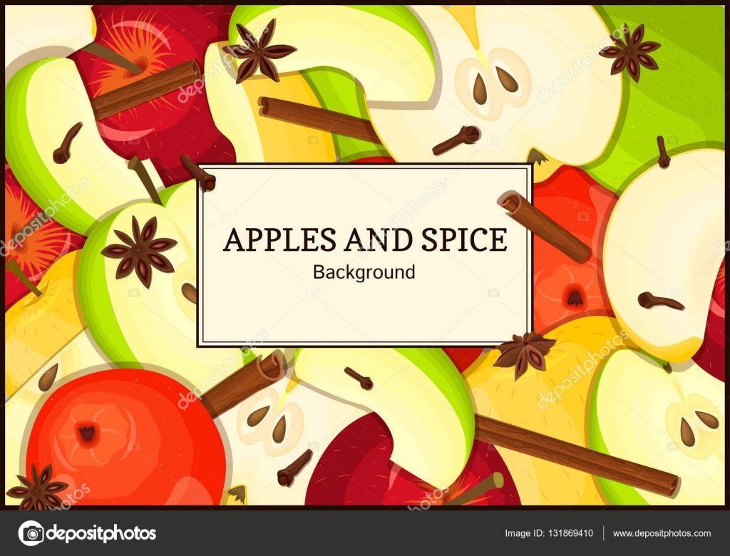 The rectangular frame on apples with spice background. Yellow, red and ...