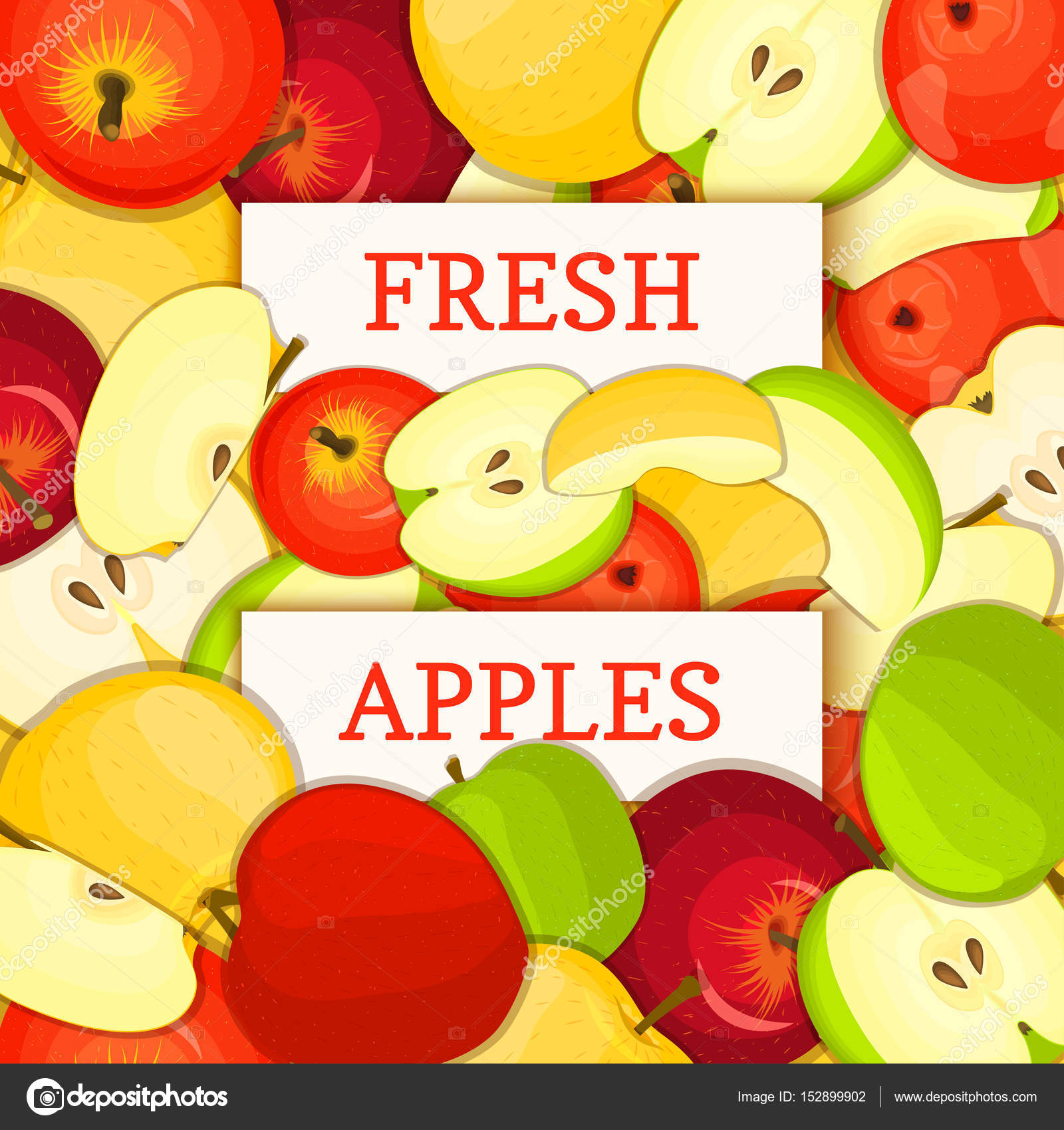 Two white rectangle label on apple fruit background. Vector card ...