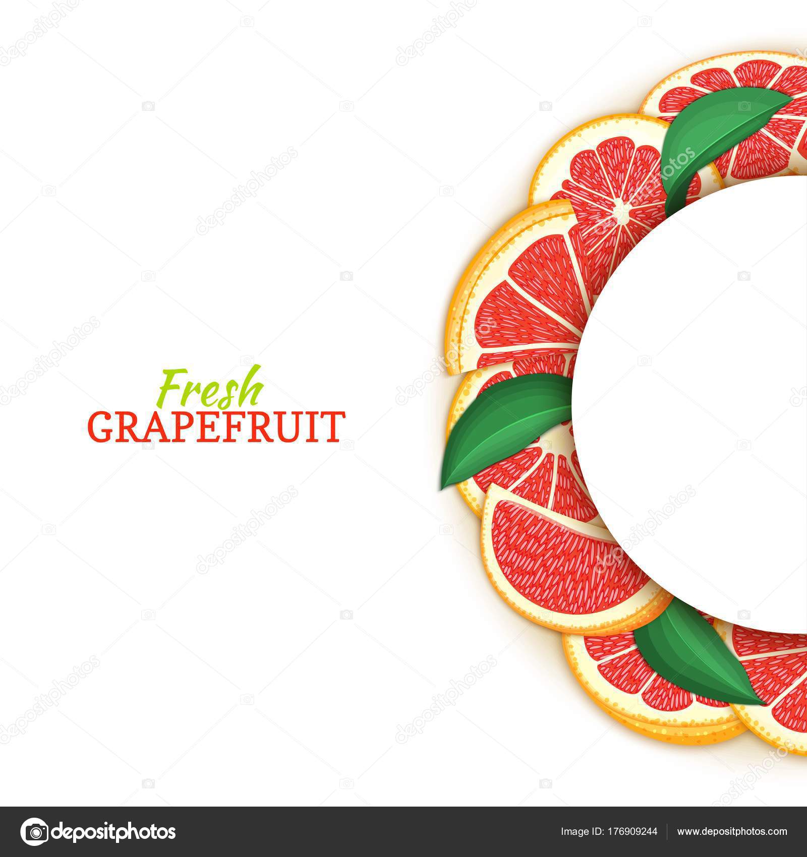 Semicircle white frame composed of delicious tropical red grapefruit ...
