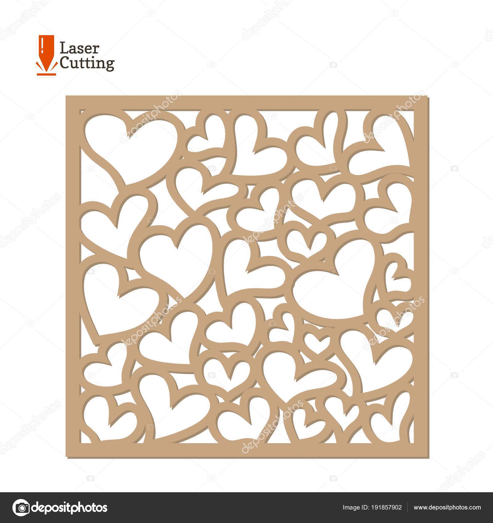 Laser cut panel. Vector frame template with hearts for cut on laser ...