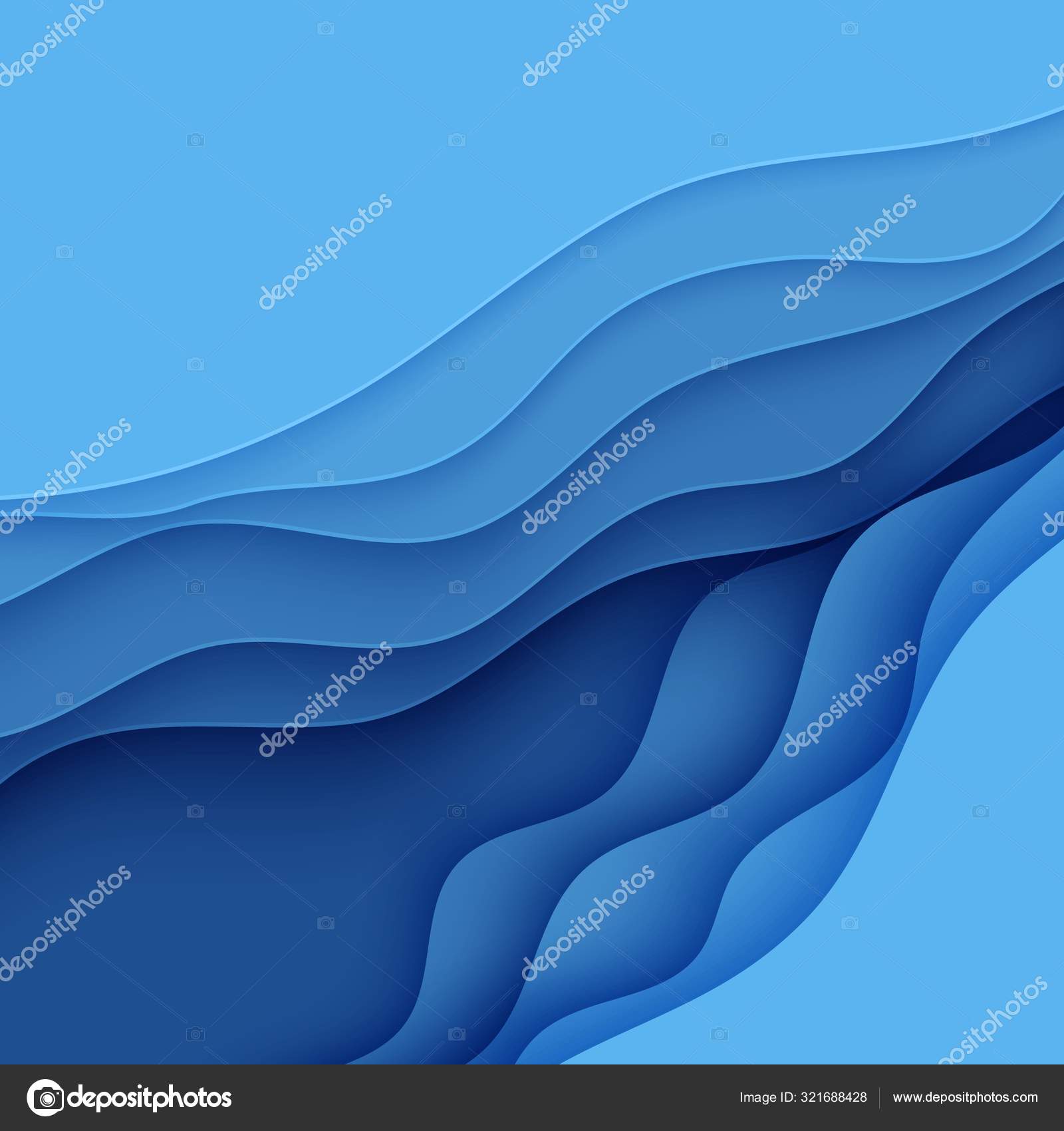 Blue abstract background in paper cut style. Layers of paper wavy water ...