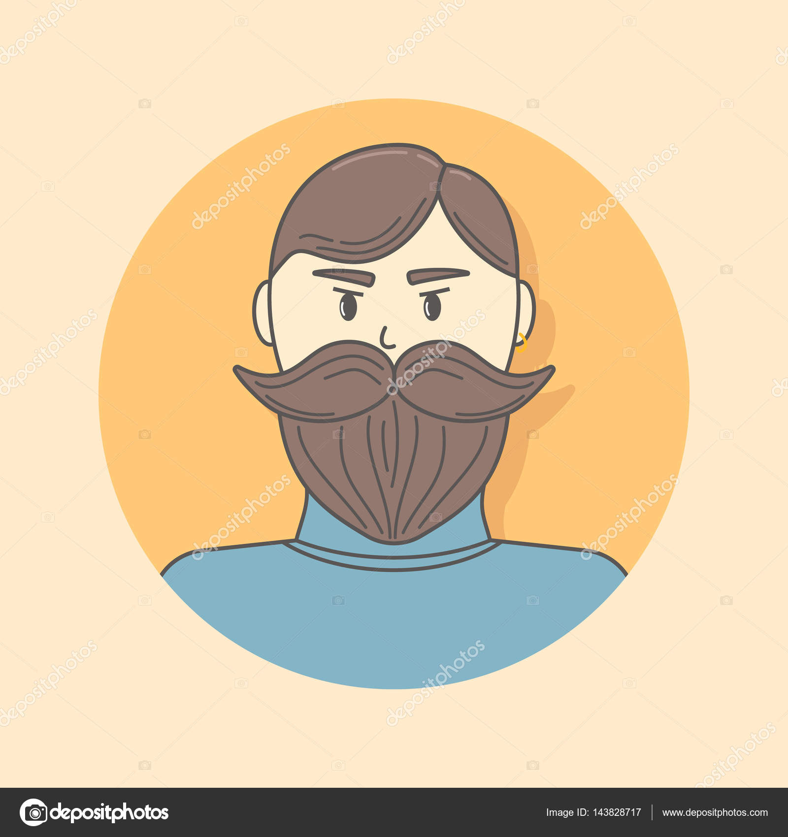 Faces Avatar in circle. Adult man with beard. Vector illustration. Flat ...