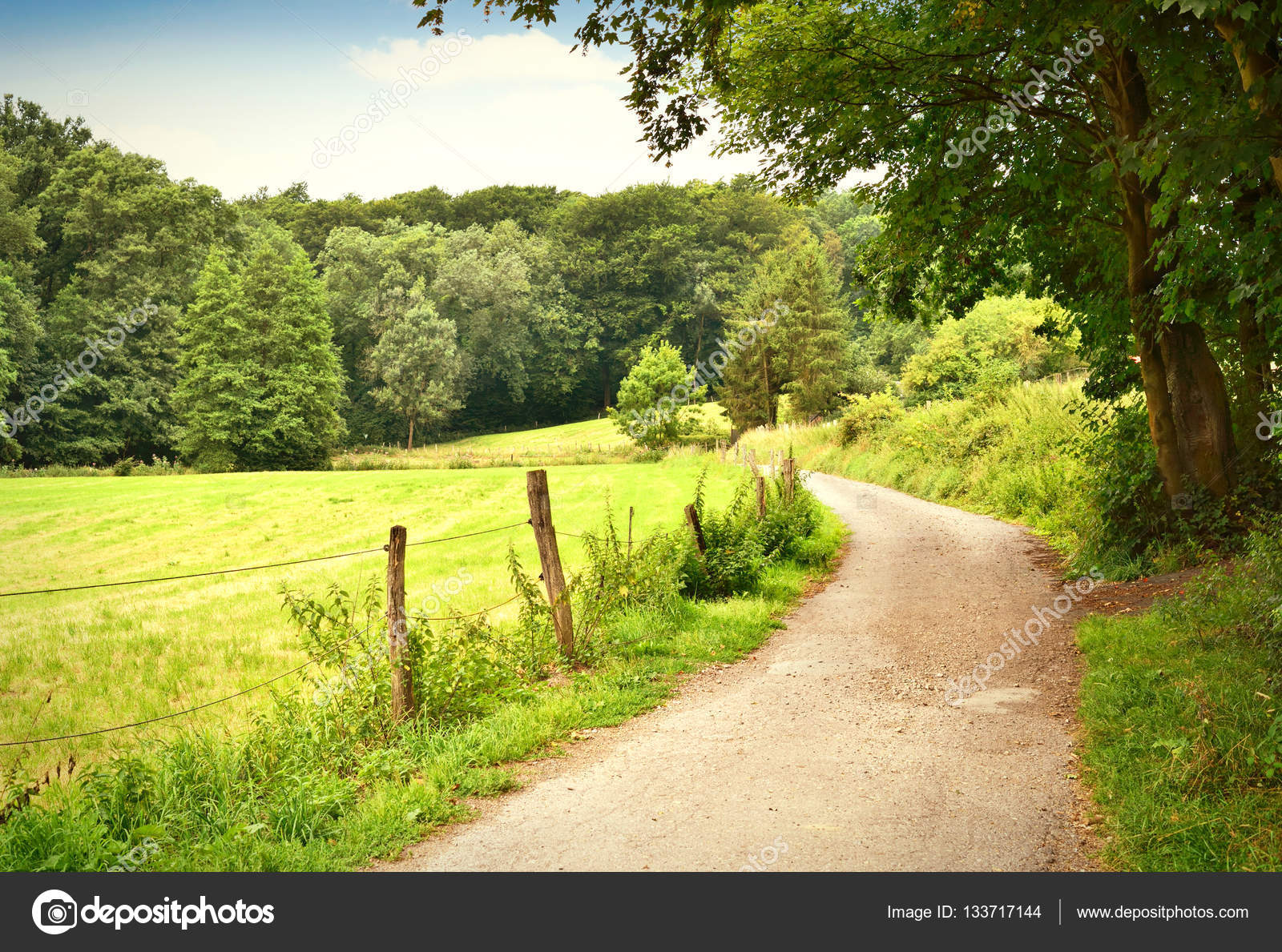 Idyllic country road or footpath through fields — Stock Photo ...