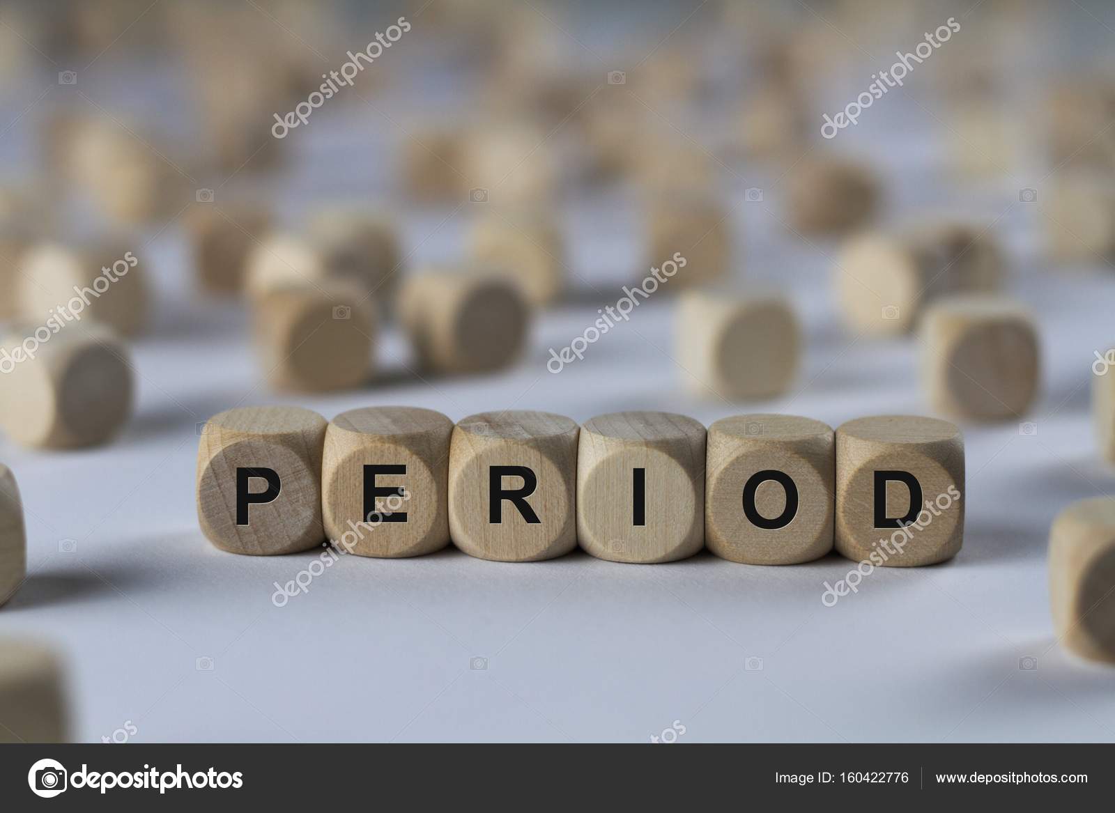 Period cube with letters, sign with wooden cubes — Stock Photo ...