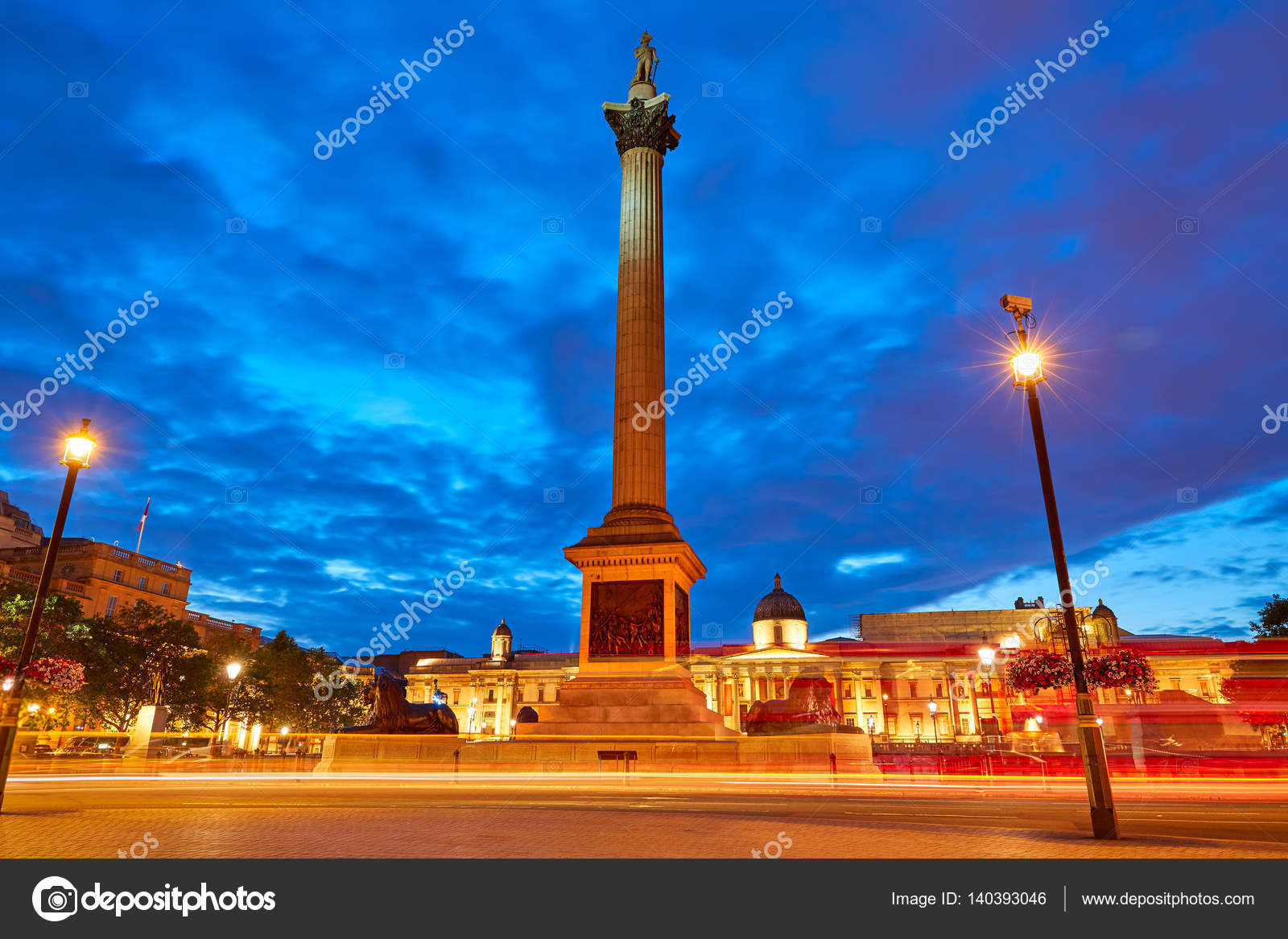 London Trafalgar Square sunset Nelson column — Stock Photo © lunamarina ...