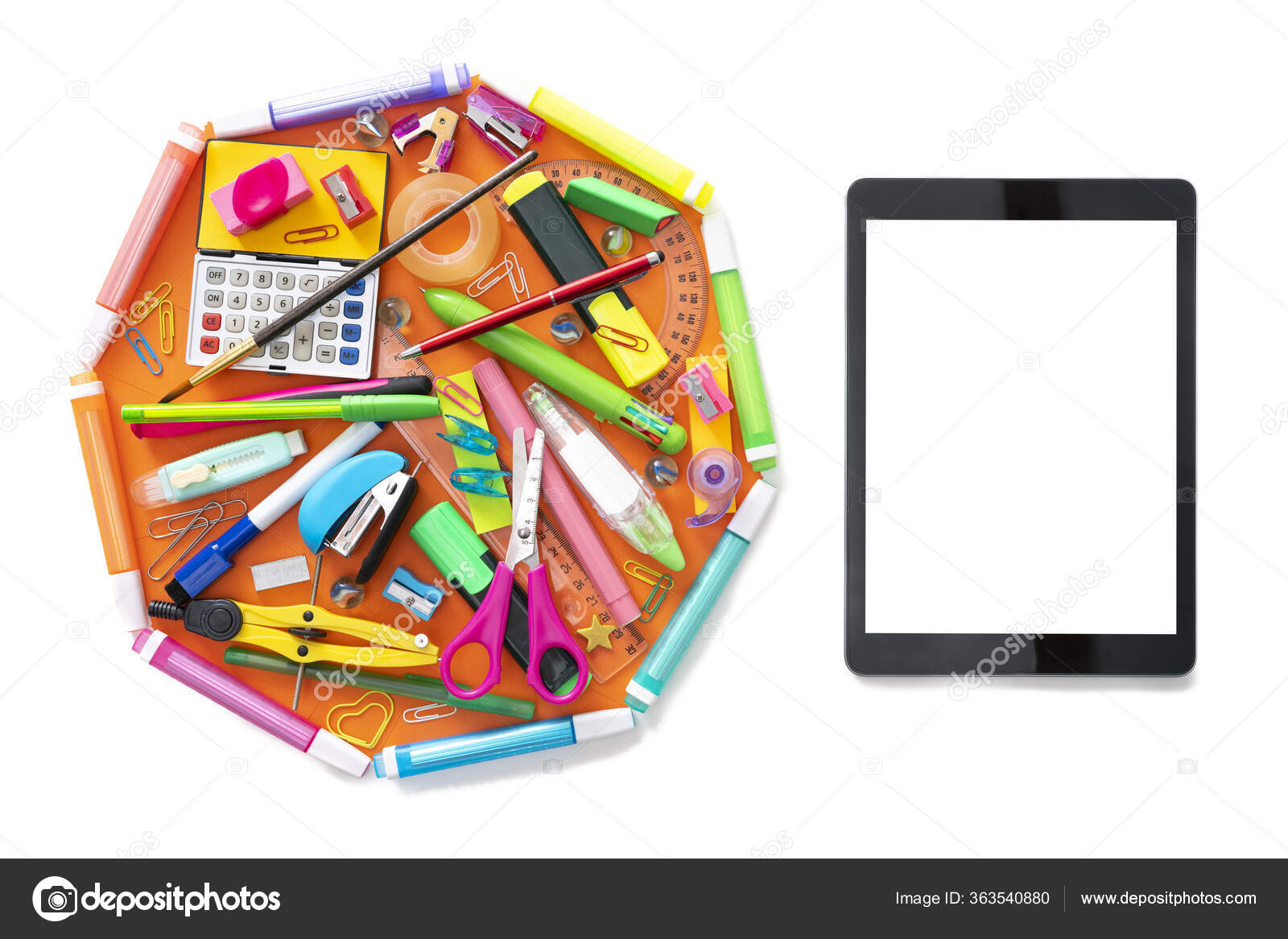 Learning Online Learning Tablet School Supplies Isolated White — Stock ...