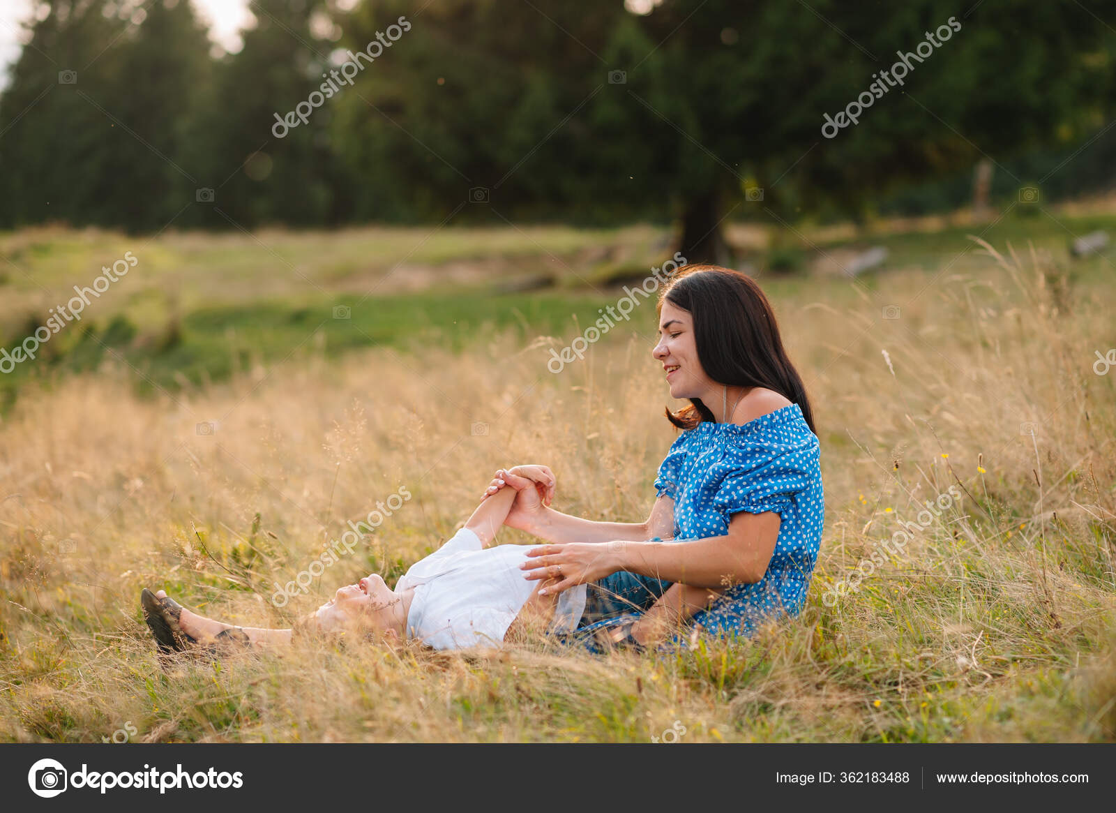 Mother Son Having Rest Vacation Mountains Young Family Child Resting ...